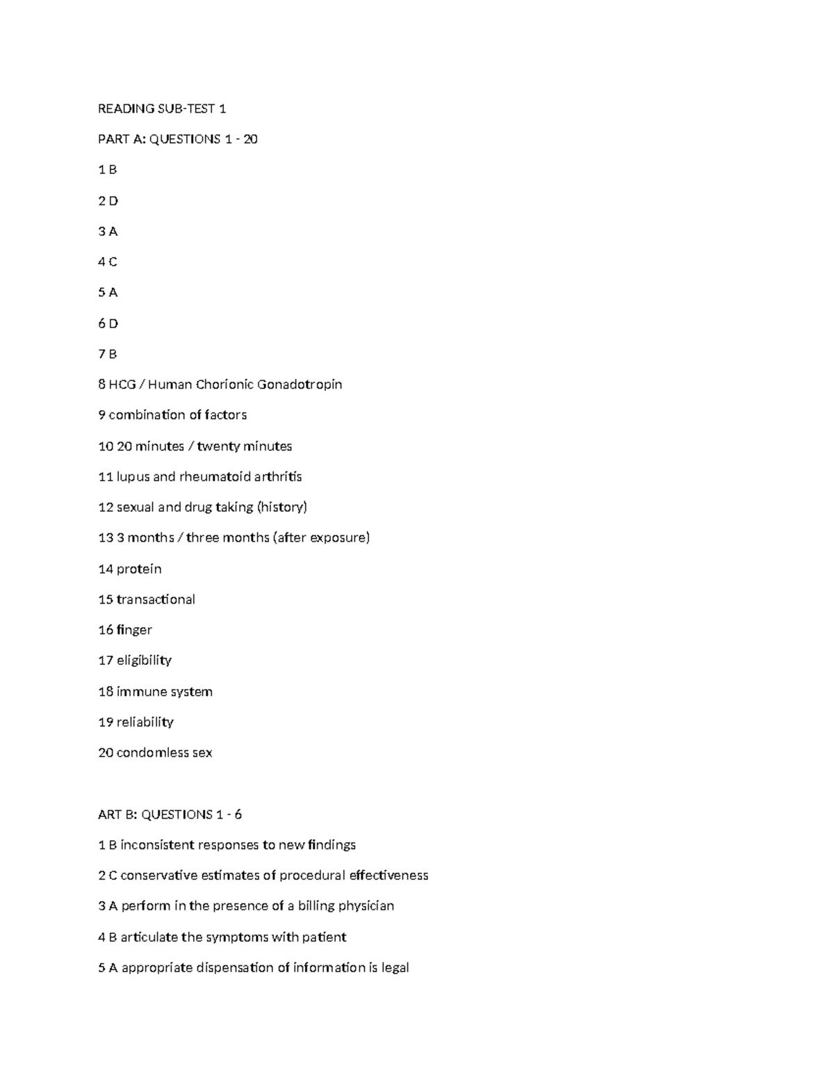 Reading Variations in HIV testing Answer Key - READING SUB-TEST 1 PART ...