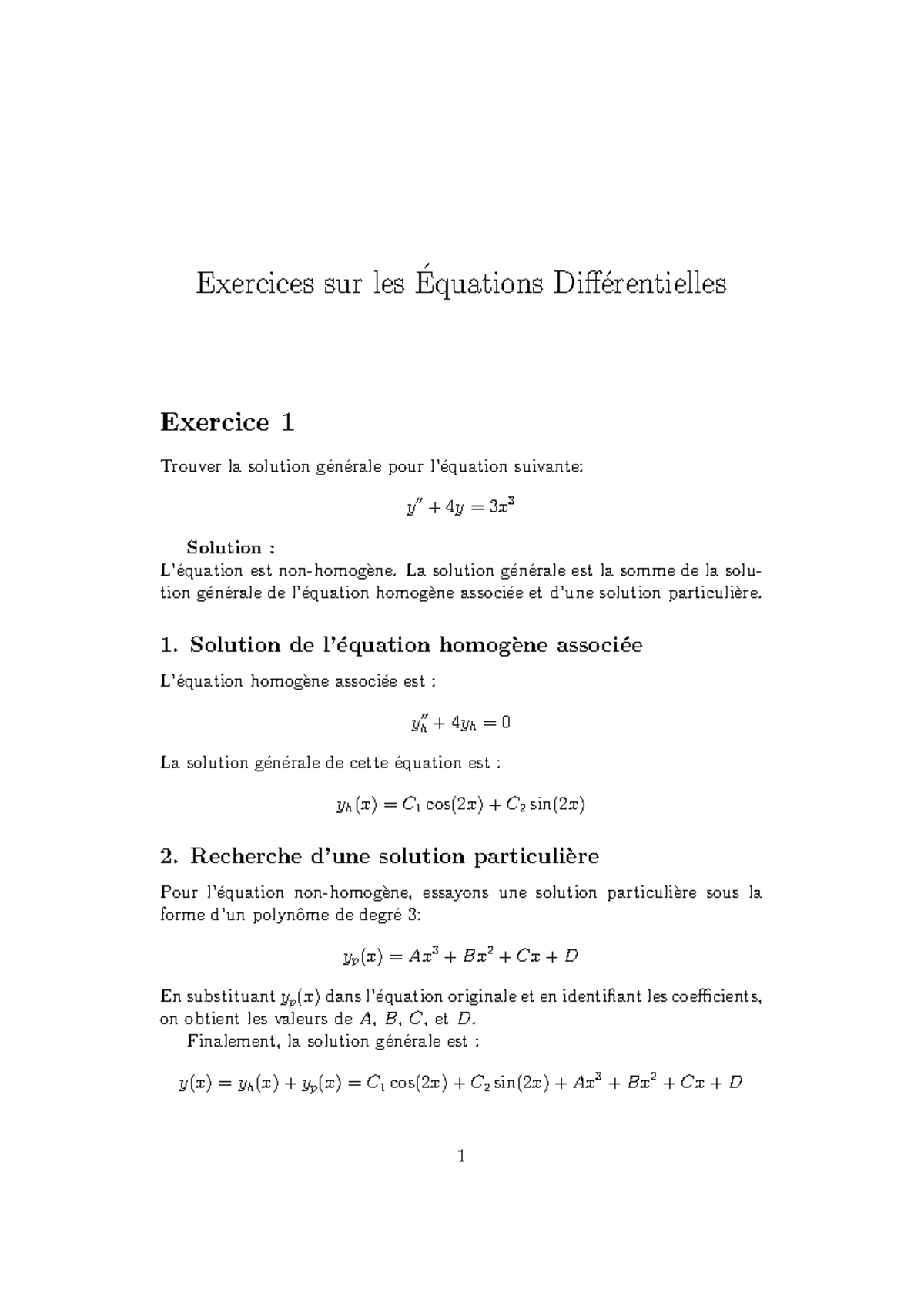 Équations différentielles - Exercices sur les ́Equations Diff ...