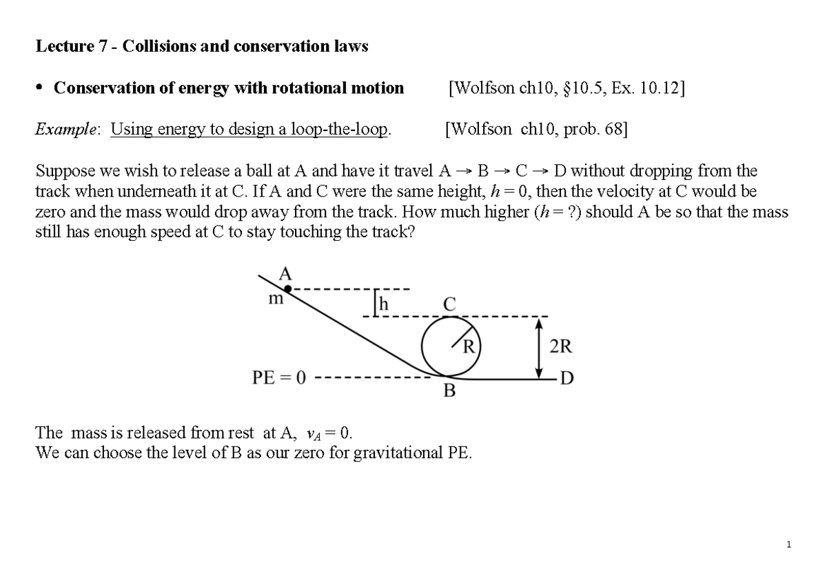 Lecture 7 notes - Lecture 7 - Collisions and conservation laws ...