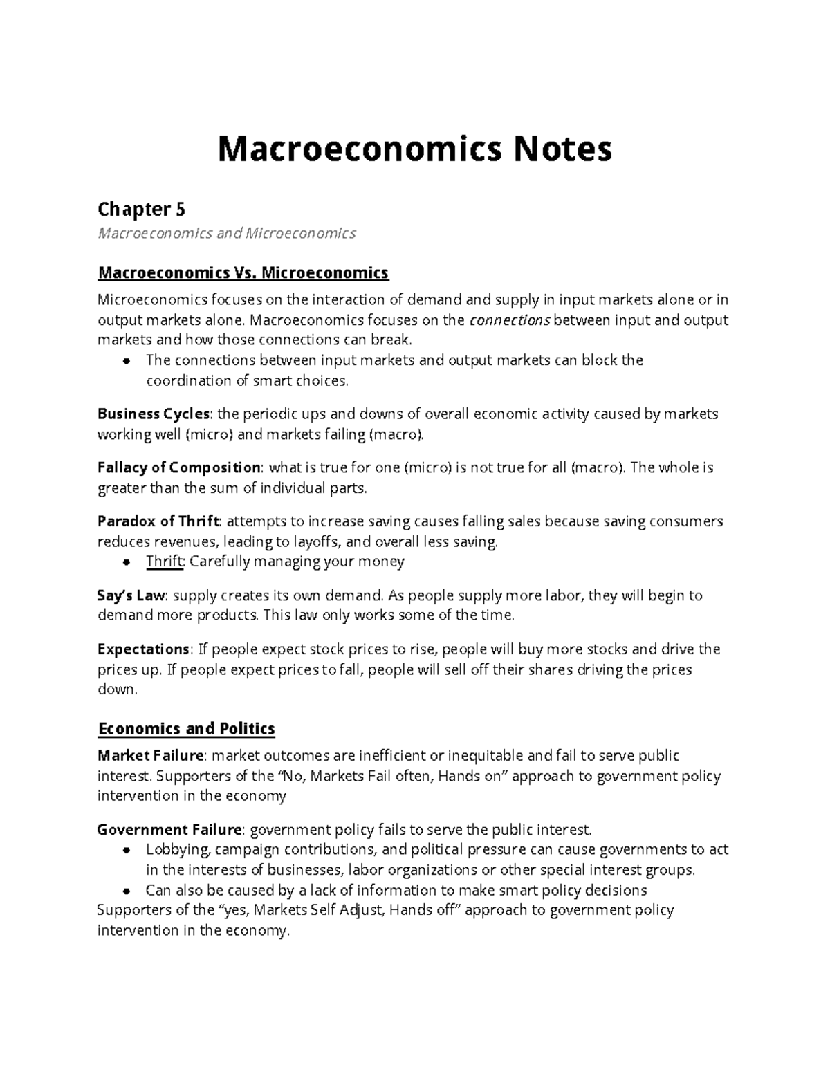 Full Year Macroeconomics Notes - Macroeconomics Notes Chapter 5 ...