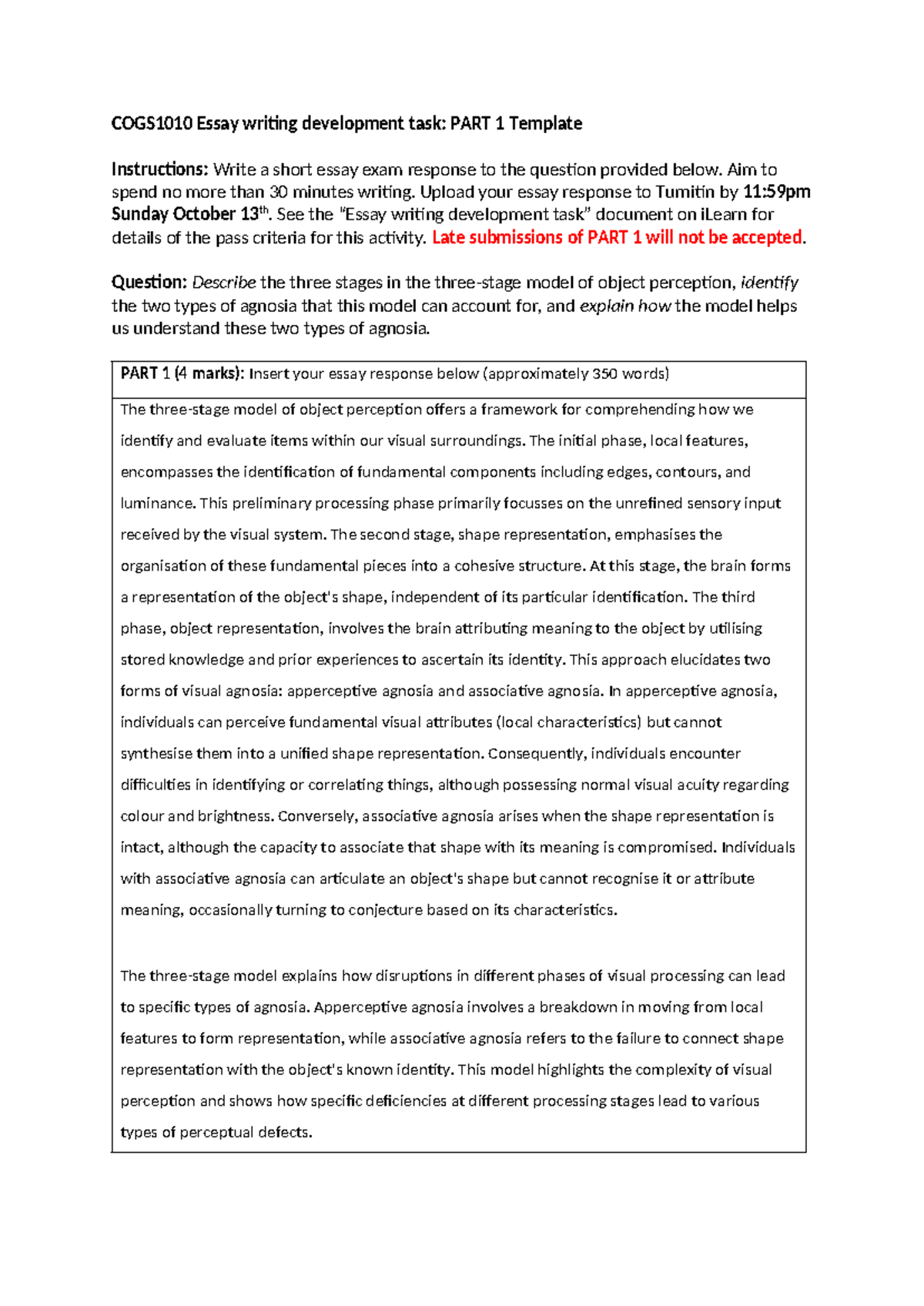 PART 1 Template Essay writing development task - COGS1010 Essay writing development task: PART 1 ...