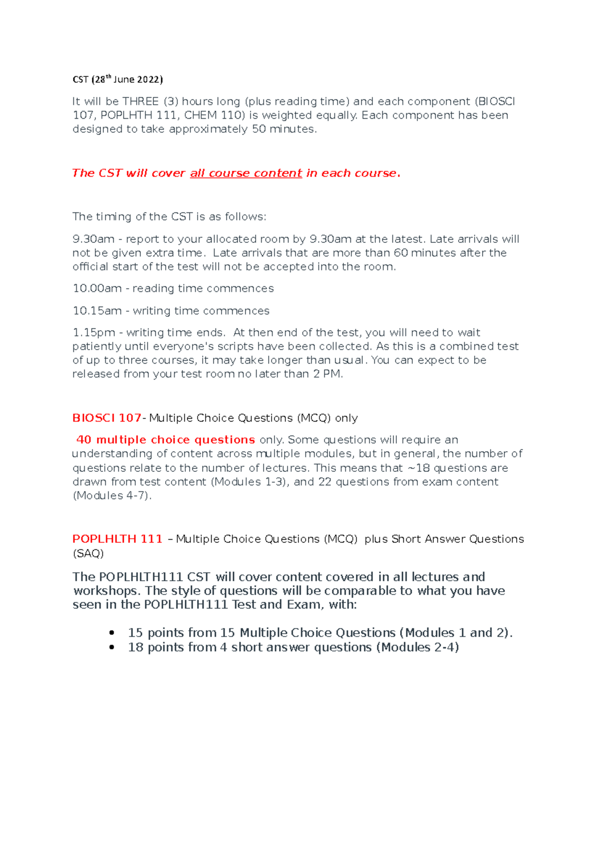 CST - clinical selection test details - CST (28th June 2022) It will be ...