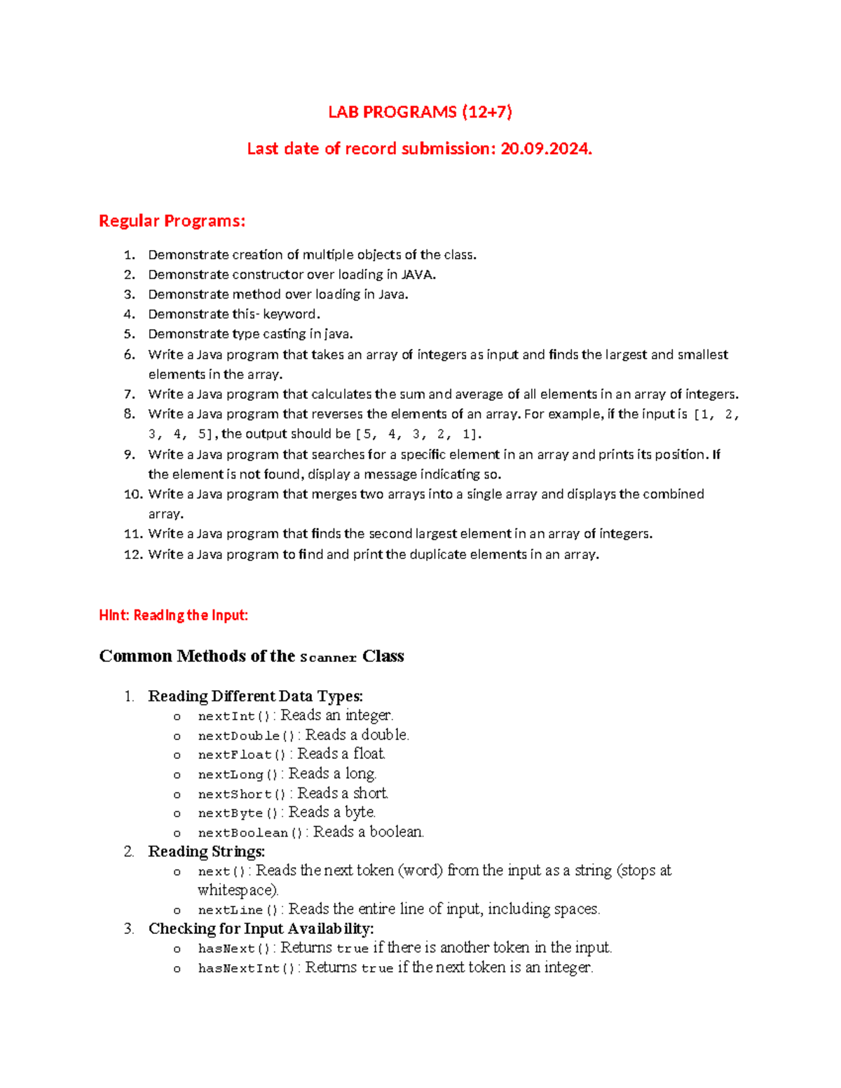 Lab Programs Siet Lab Programs 127 Last Date Of Record Submission 2009 Regular Programs