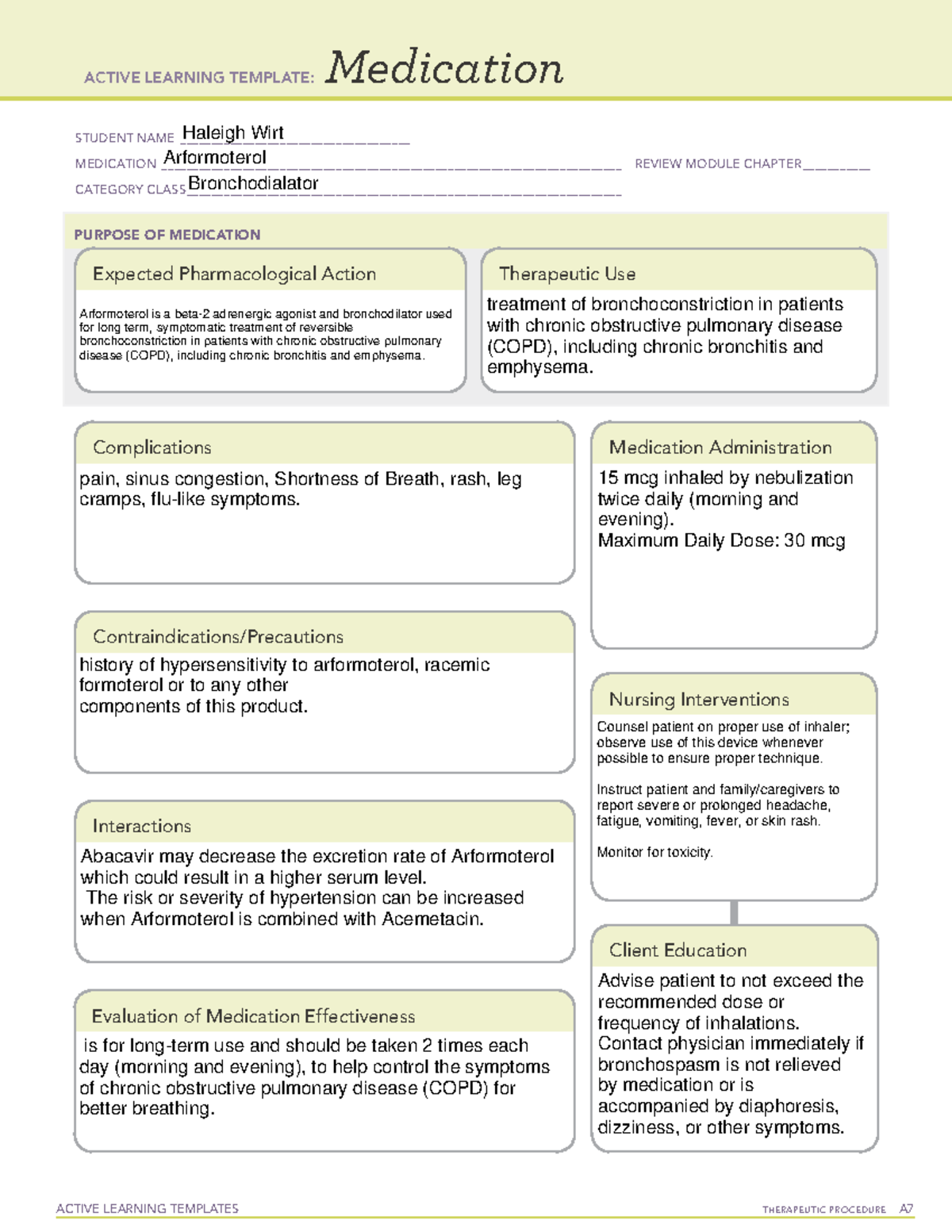 Arformoterol - Pharmacology ATI - ACTIVE LEARNING TEMPLATES THERAPEUTIC ...