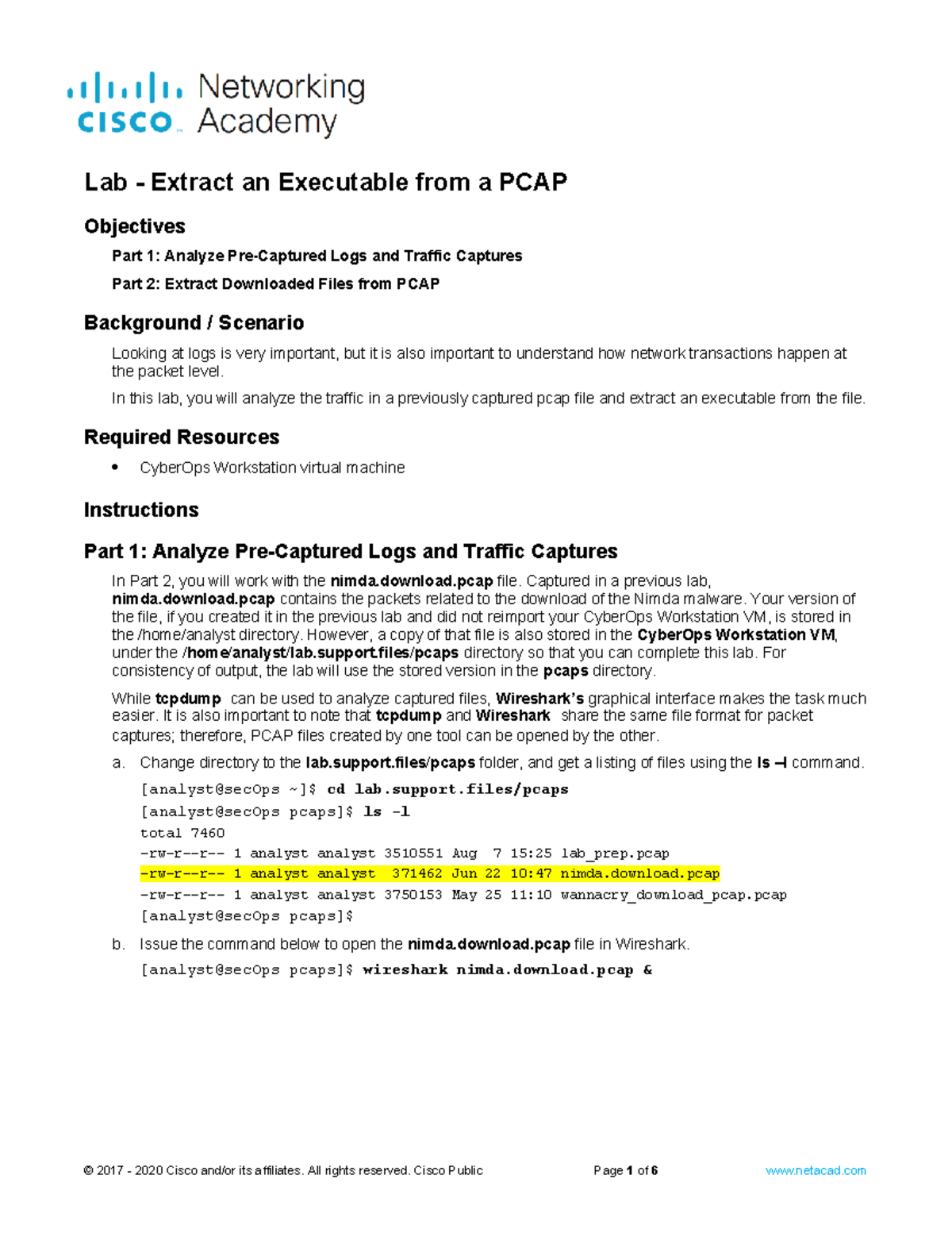 27.2.10 Lab - Extract an Executable from a PCAP - Objectives Part 1 ...