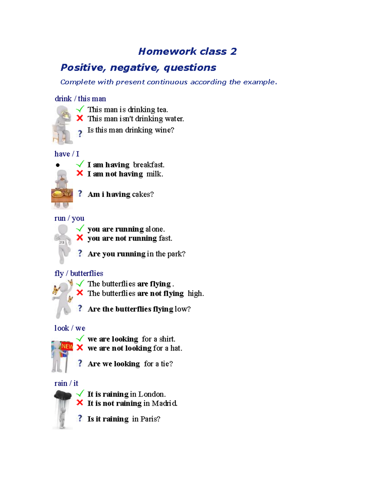 Homework 1 Present Continuous - Homework class 2 Positive, negative ...