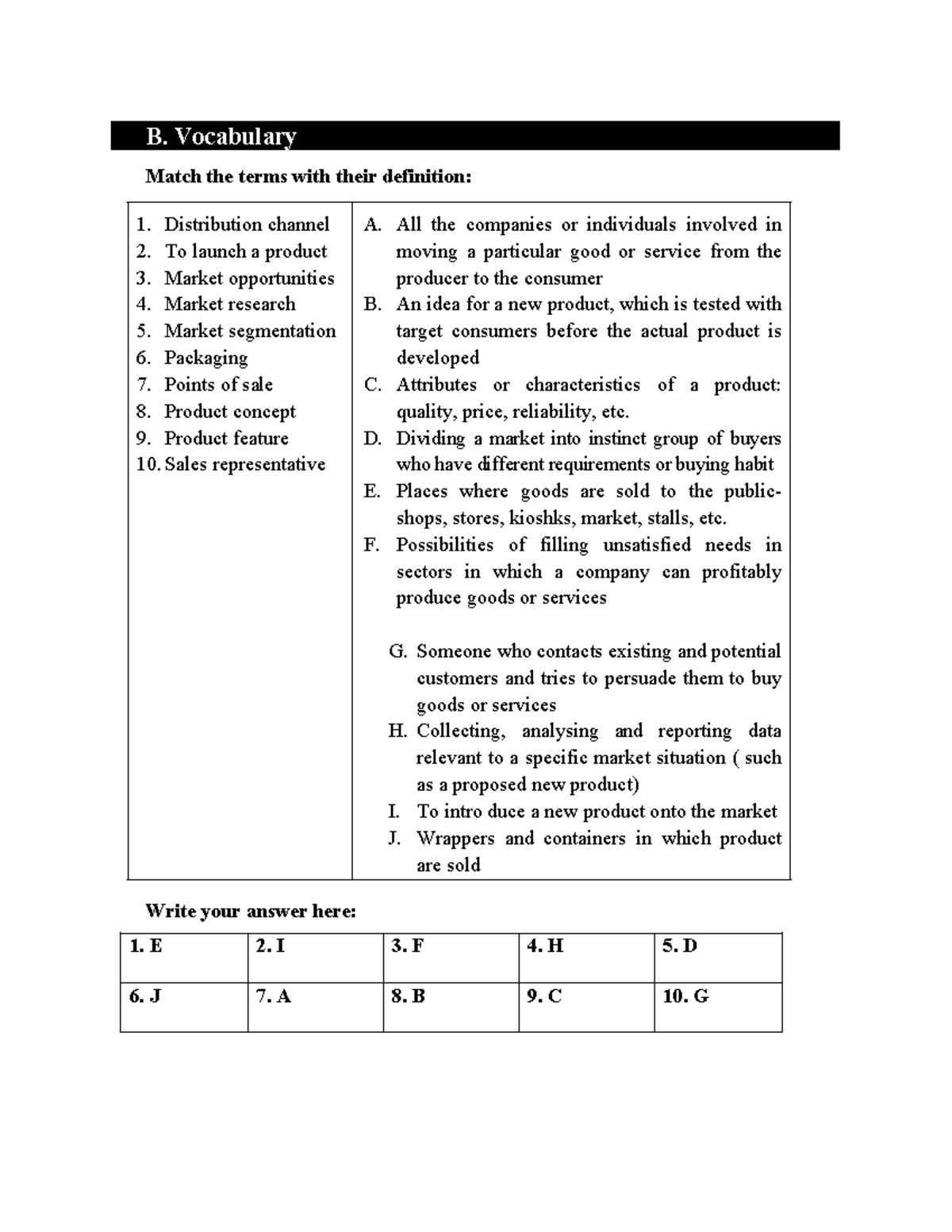 U5 - unit 5 - B. Vocabulary Match the terms with their definition: 1 ...