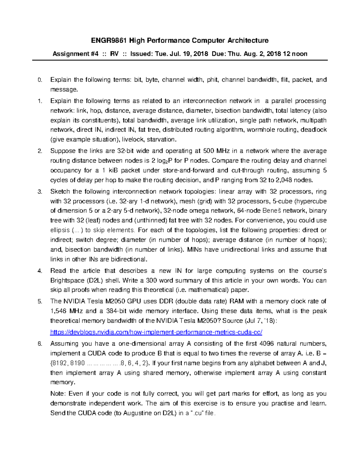 Assignment #4 - ENGR9861 High Performance Computer Architecture Assignment #4 :: RV :: Issued ...