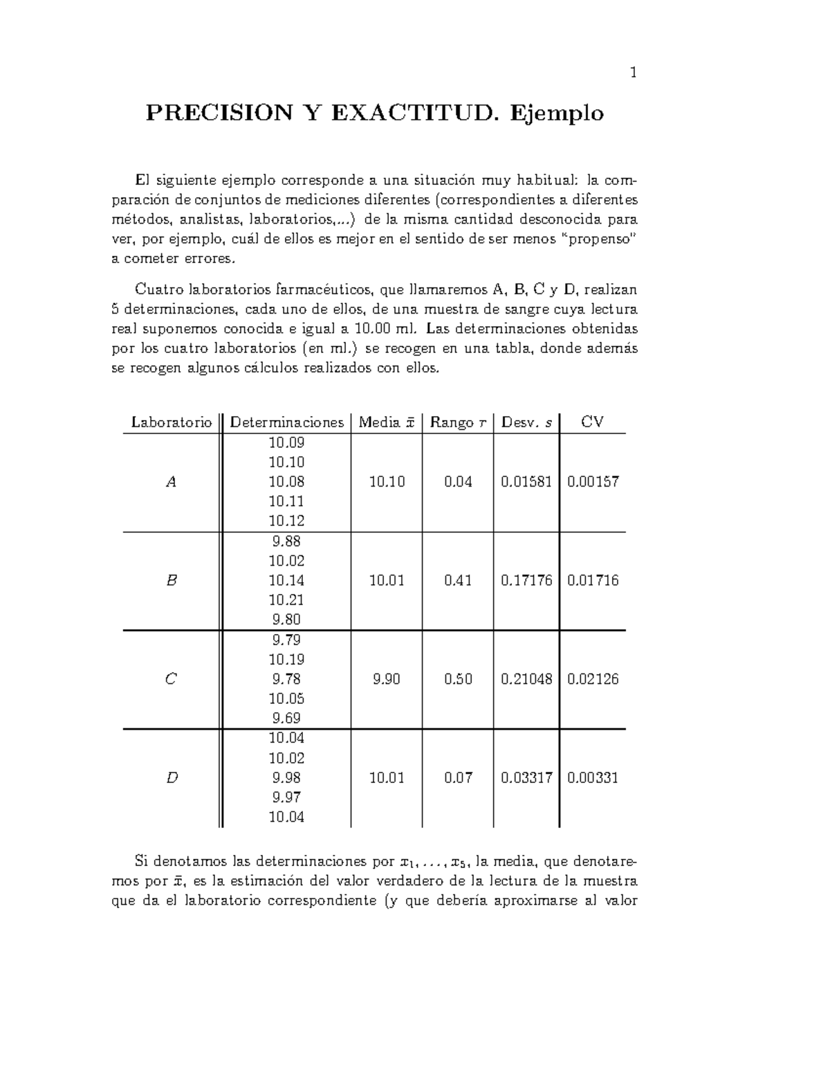 Precision y exactitud en la Quimica (laboratorio) - PRECISION Y ...