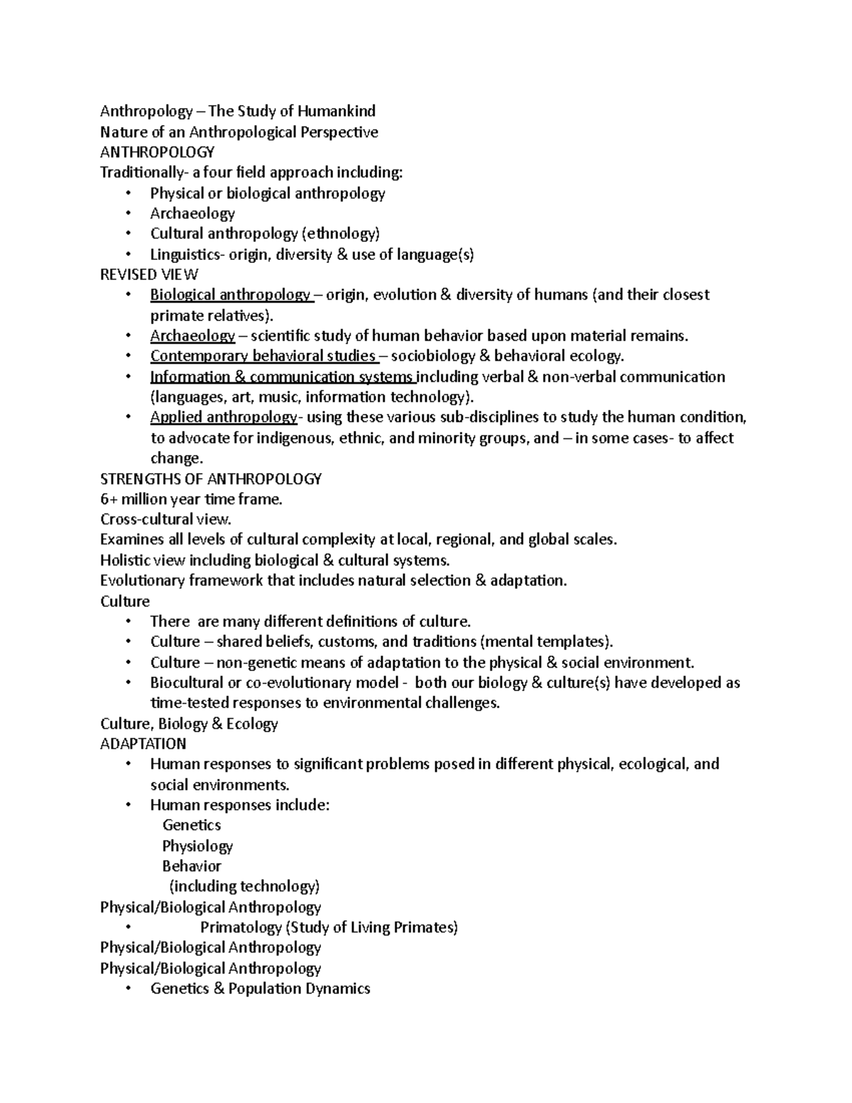 Anthropology – The Study of Humankind - Anthropology – The Study of ...