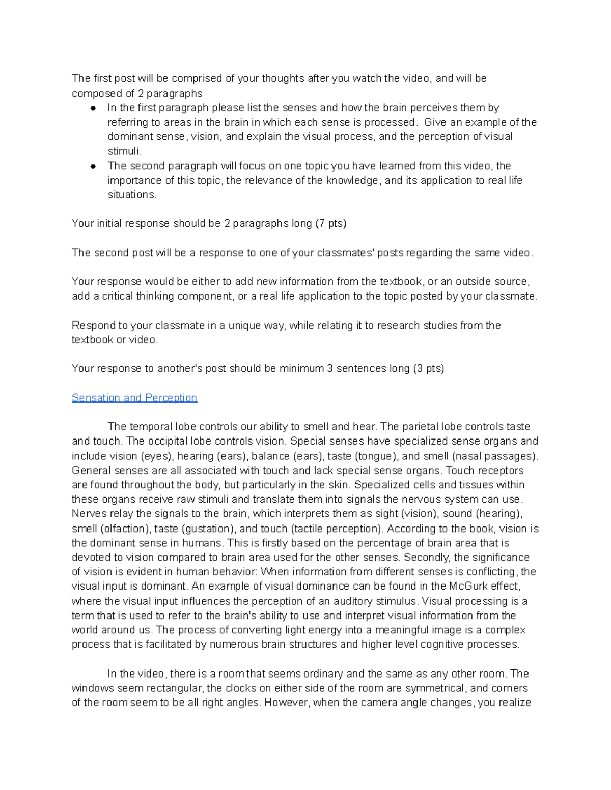 PSY 201A Module 4 Discussion - The first post will be comprised of your ...
