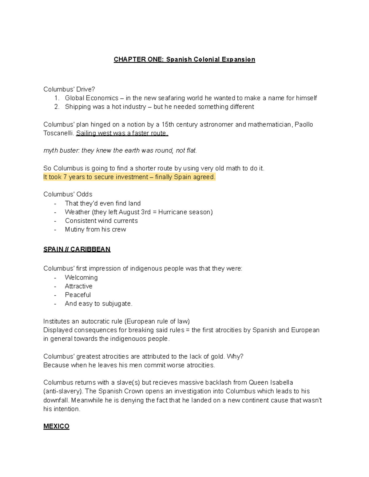 U.S. History 1301 Notes - CHAPTER ONE: Spanish Colonial Expansion ...