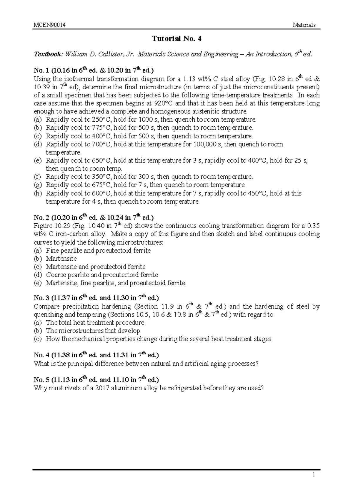MCEN90014-Tutorial 4 - Tutorial for the subject - MCEN90014 Materials 1 ...