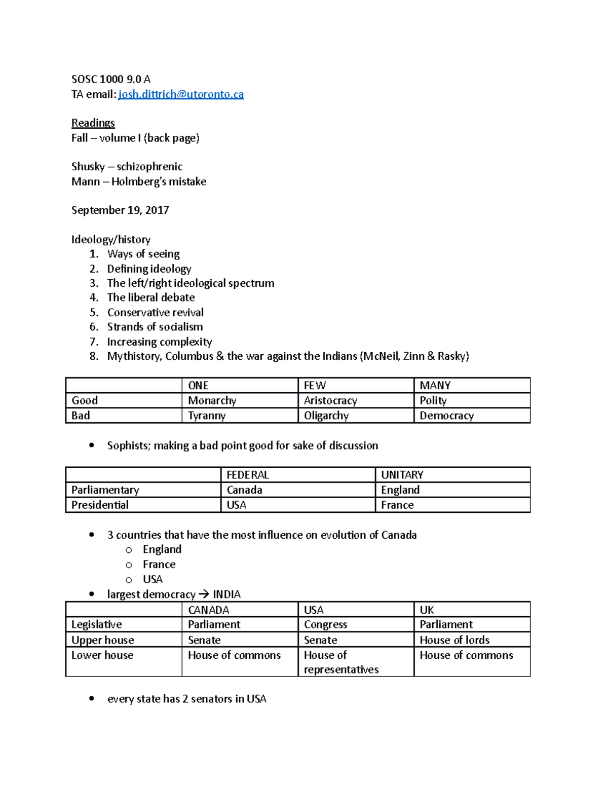 SOSC 1000 9 - Lecture notes, detailed - SOSC 1000 9 A TA email: josh ...
