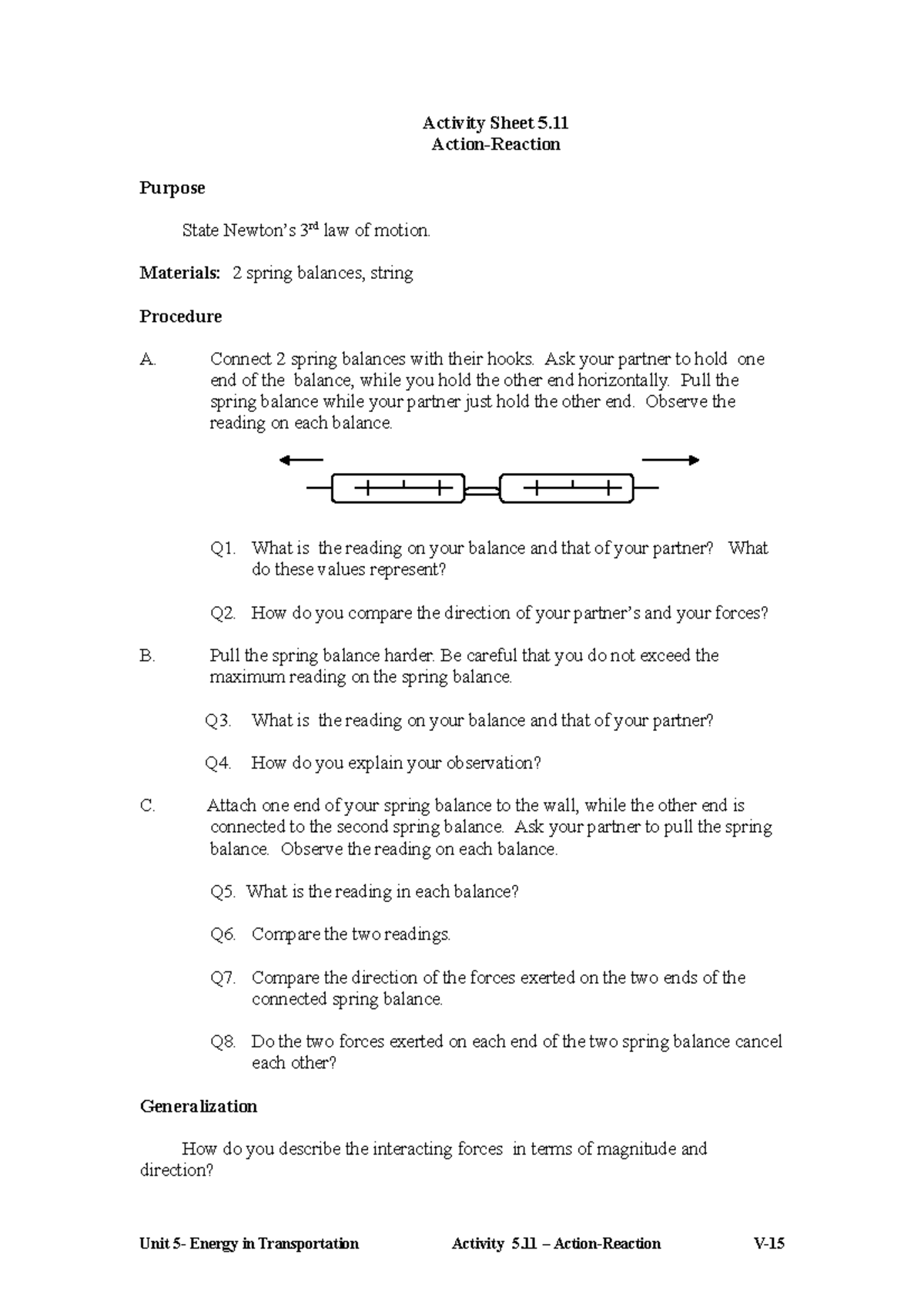 Newtons 3rd law - sadas - Activity Sheet 5. Action-Reaction Purpose ...