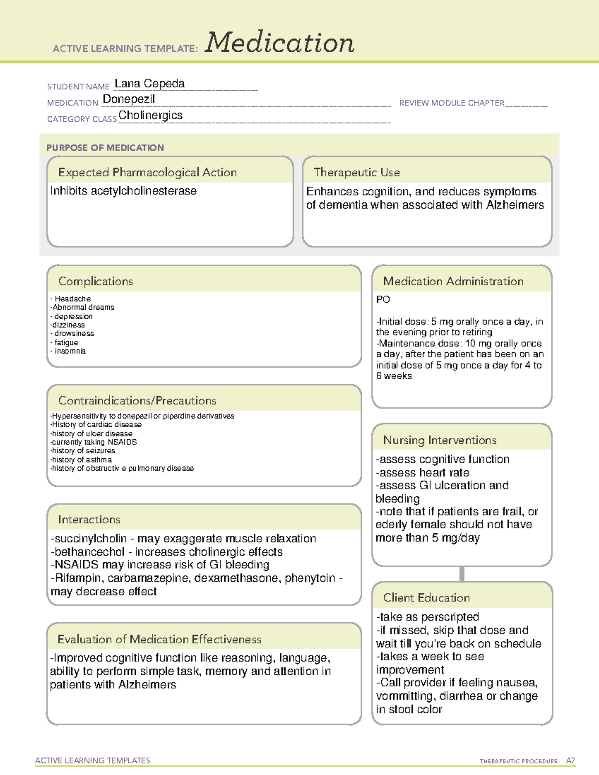 Donepezil - ACTIVE LEARNING TEMPLATES TherapeuTic procedure A ...