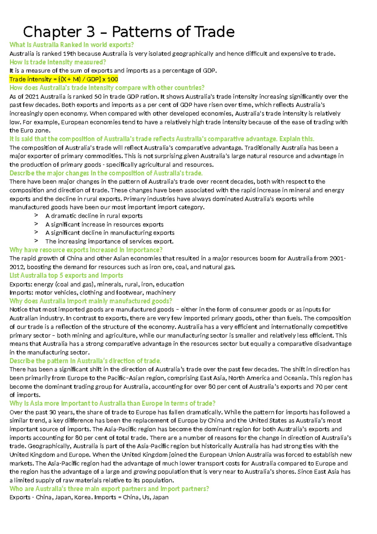 Chapter 3 - Patterns of Trade - Chapter 3 – Patterns of Trade What is ...
