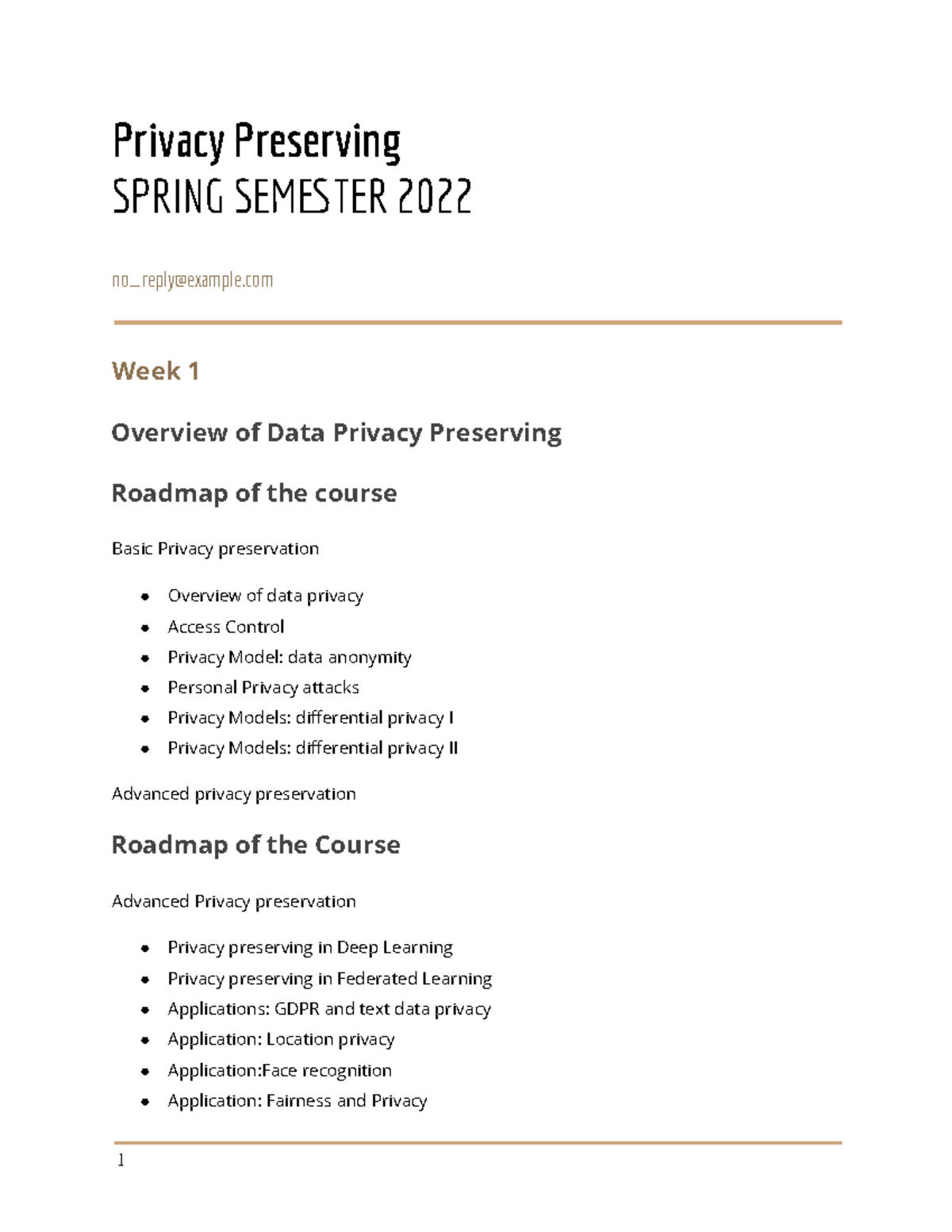 Privacy Preserving - Lec notes and summary - Privacy Preserving SPRING ...