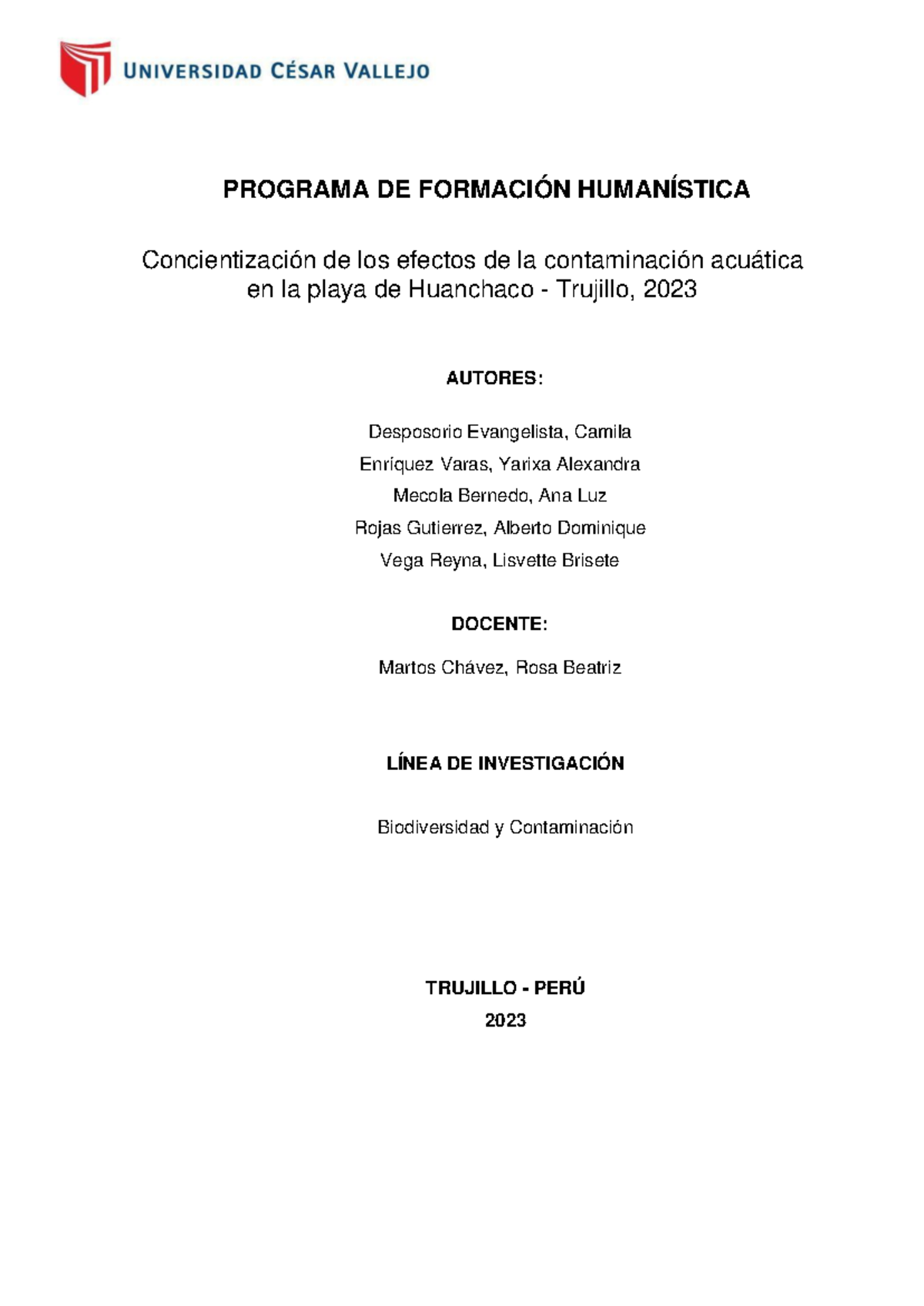 Informe Tutoría V - PROGRAMA DE FORMACIÓN HUMANÍSTICA Concientización de los efectos de la - Studocu