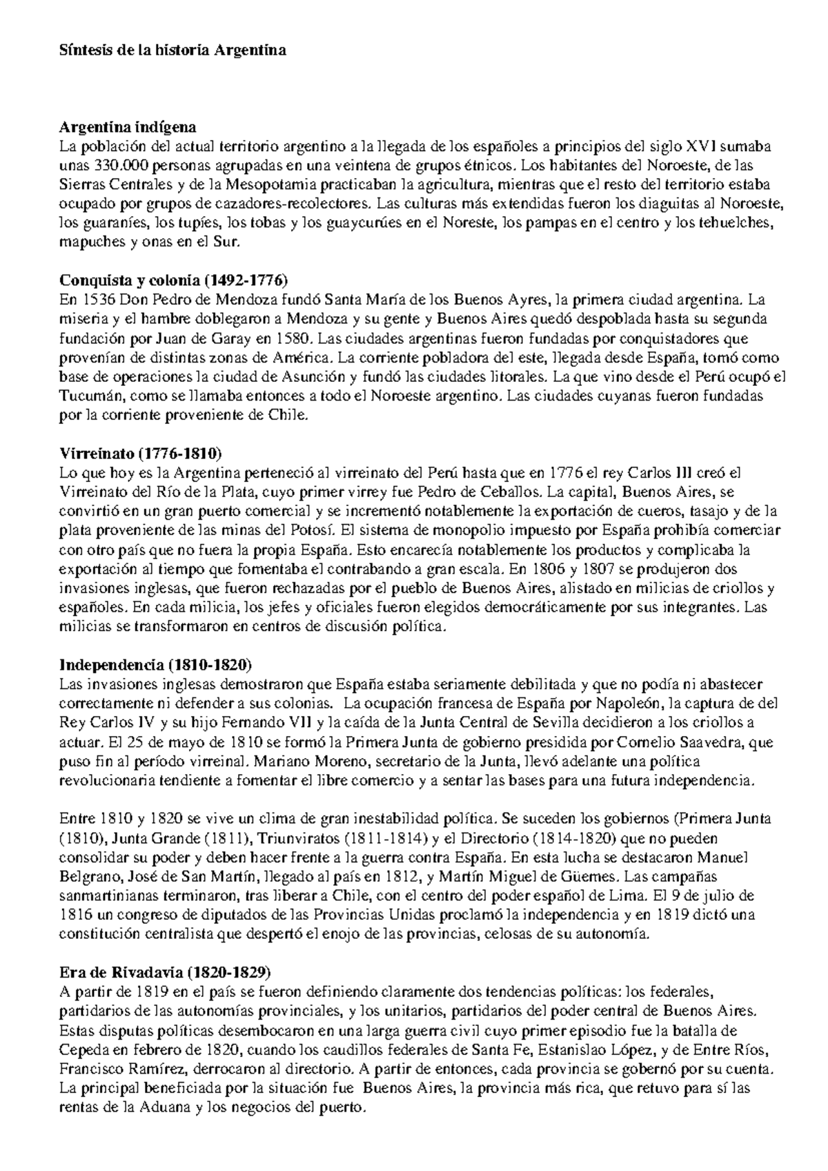 Texto sintesis de la Historia Argentina - Síntesis de la historia ...