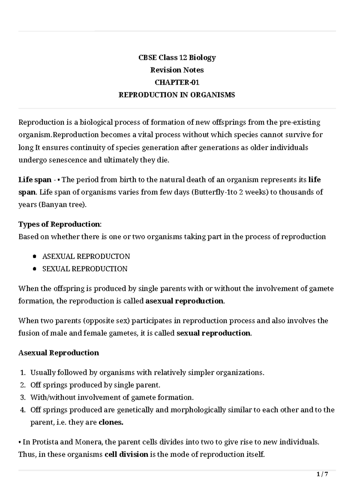 12th Biology Short Notes - CBSE Class 12 Biology Revision Notes CHAPTER ...