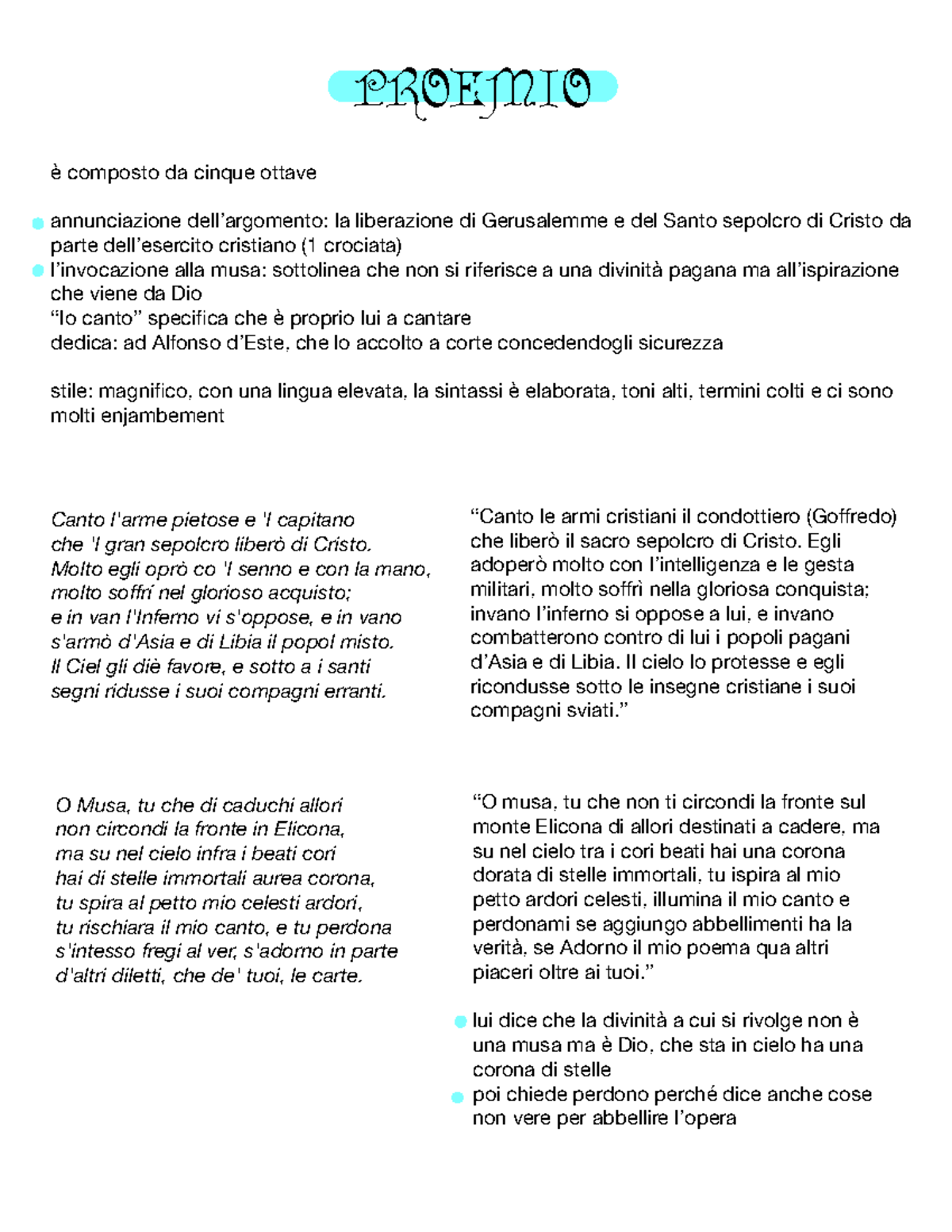 Proemio - PROEMIO è composto da cinque ottave annunciazione dell ...