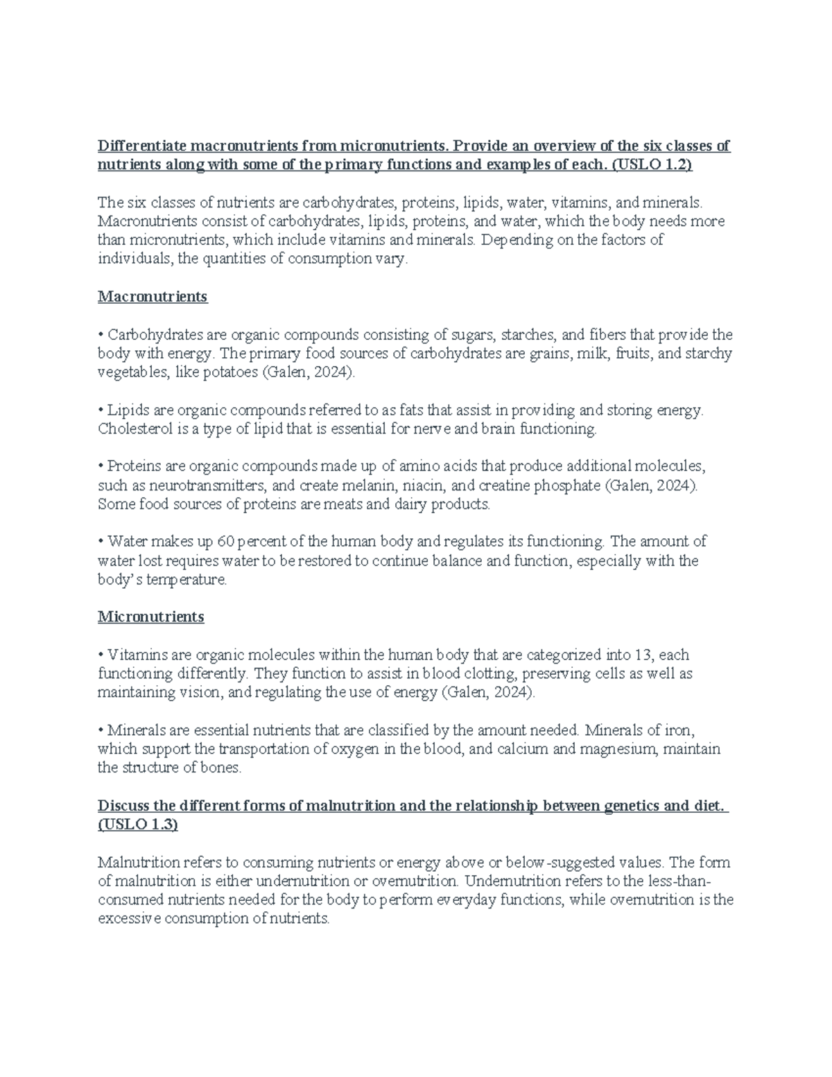 Stu Submission - Unit 1: Introduction to Nutrition - Differentiate ...