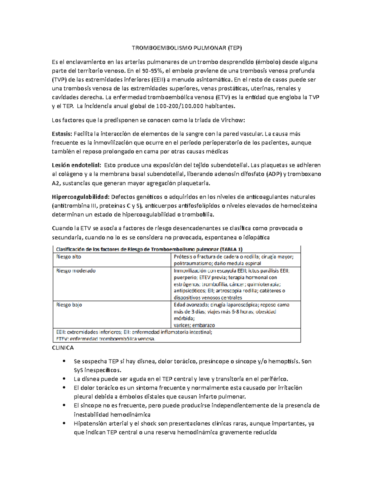 Tromboembolismo Pulmonar - TROMBOEMBOLISMO PULMONAR (TEP) Es el ...