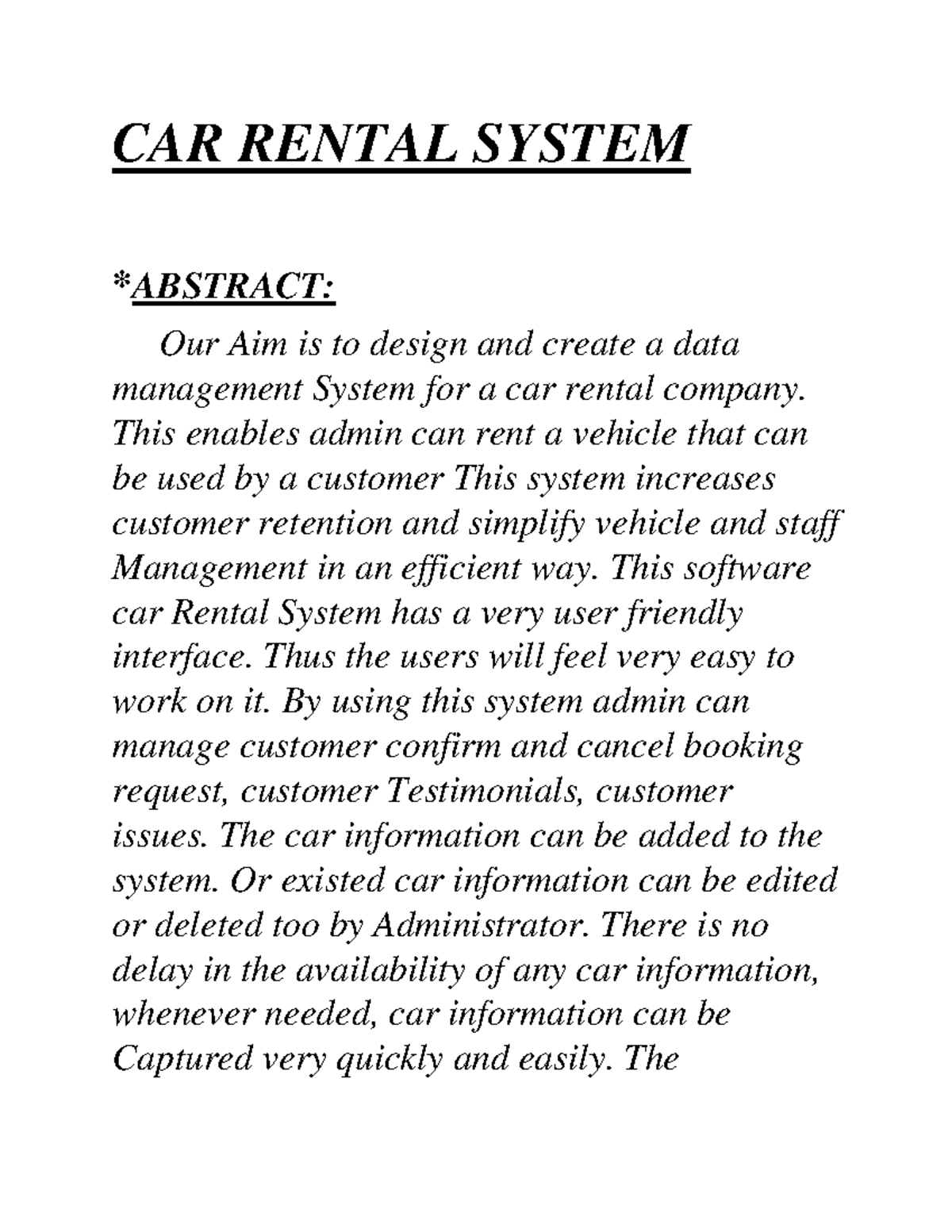 Document 25 - its all about the project - CAR RENTAL SYSTEM *ABSTRACT ...