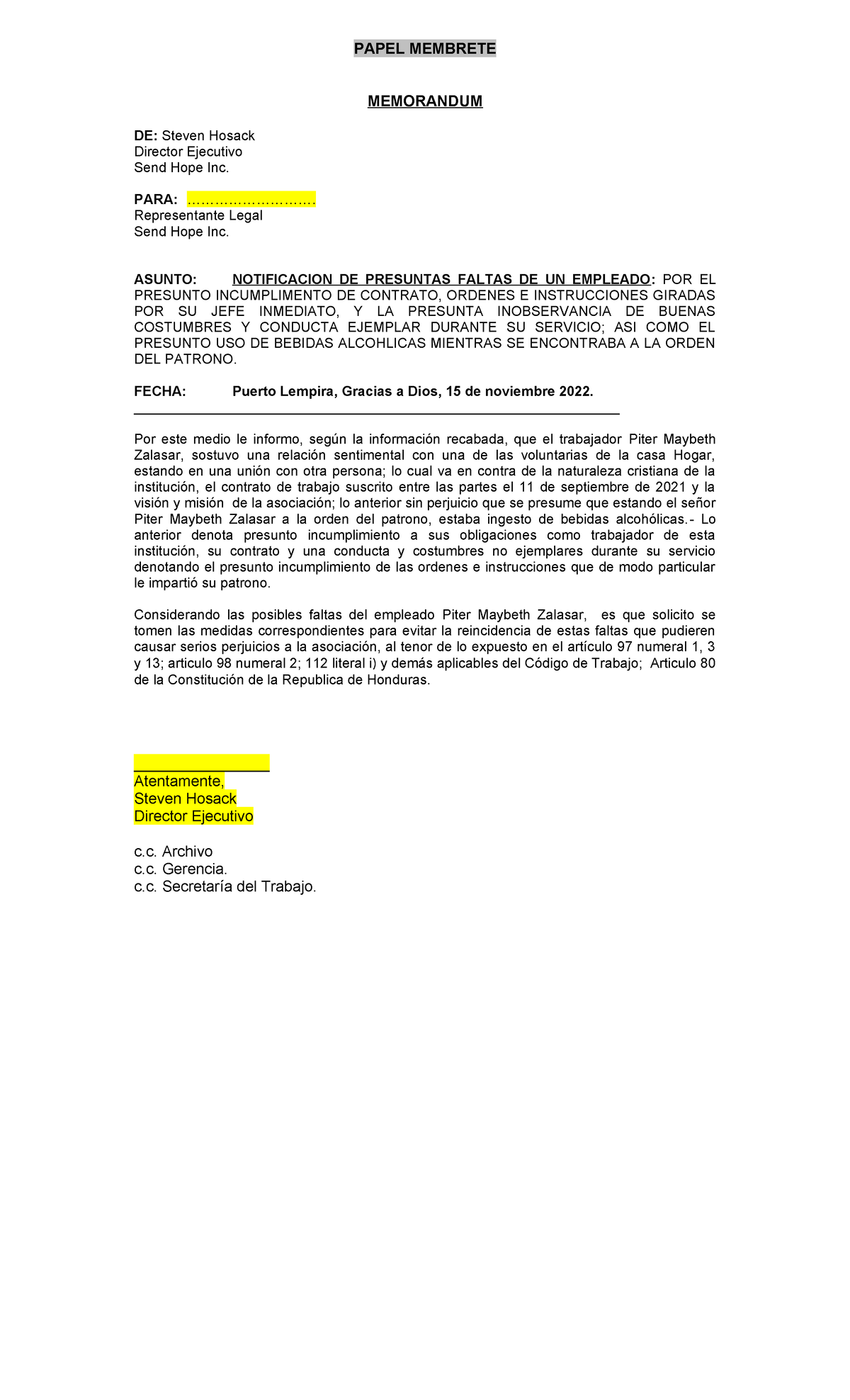 Formato Audiencia DE Investigacion - PAPEL MEMBRETE MEMORANDUM DE ...