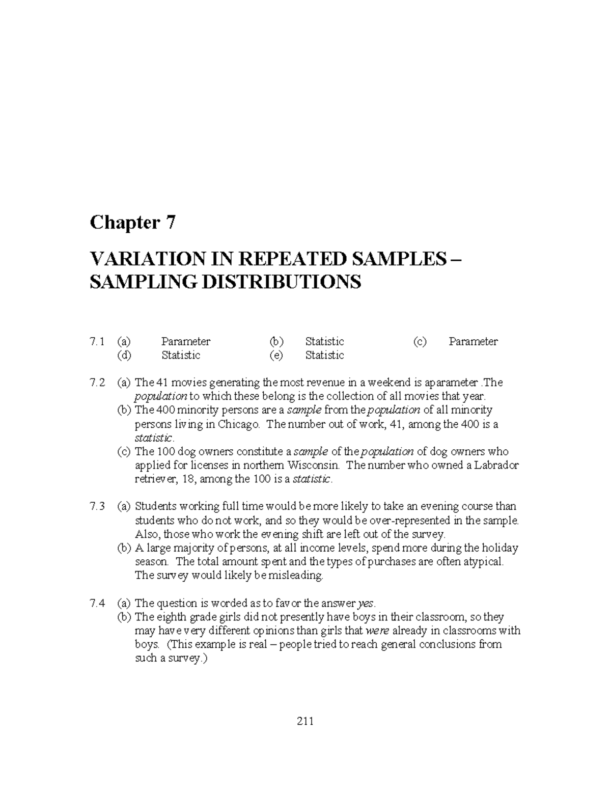 Ch07 - Variation IN Repeated Samples – - 211 Chapter 7 VARIATION IN ...