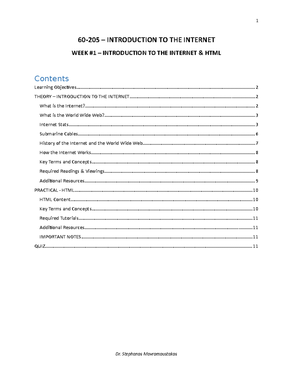 1.Week1 Introdution to the Internet - 60-205 – INTRODUCTION TO THE ...