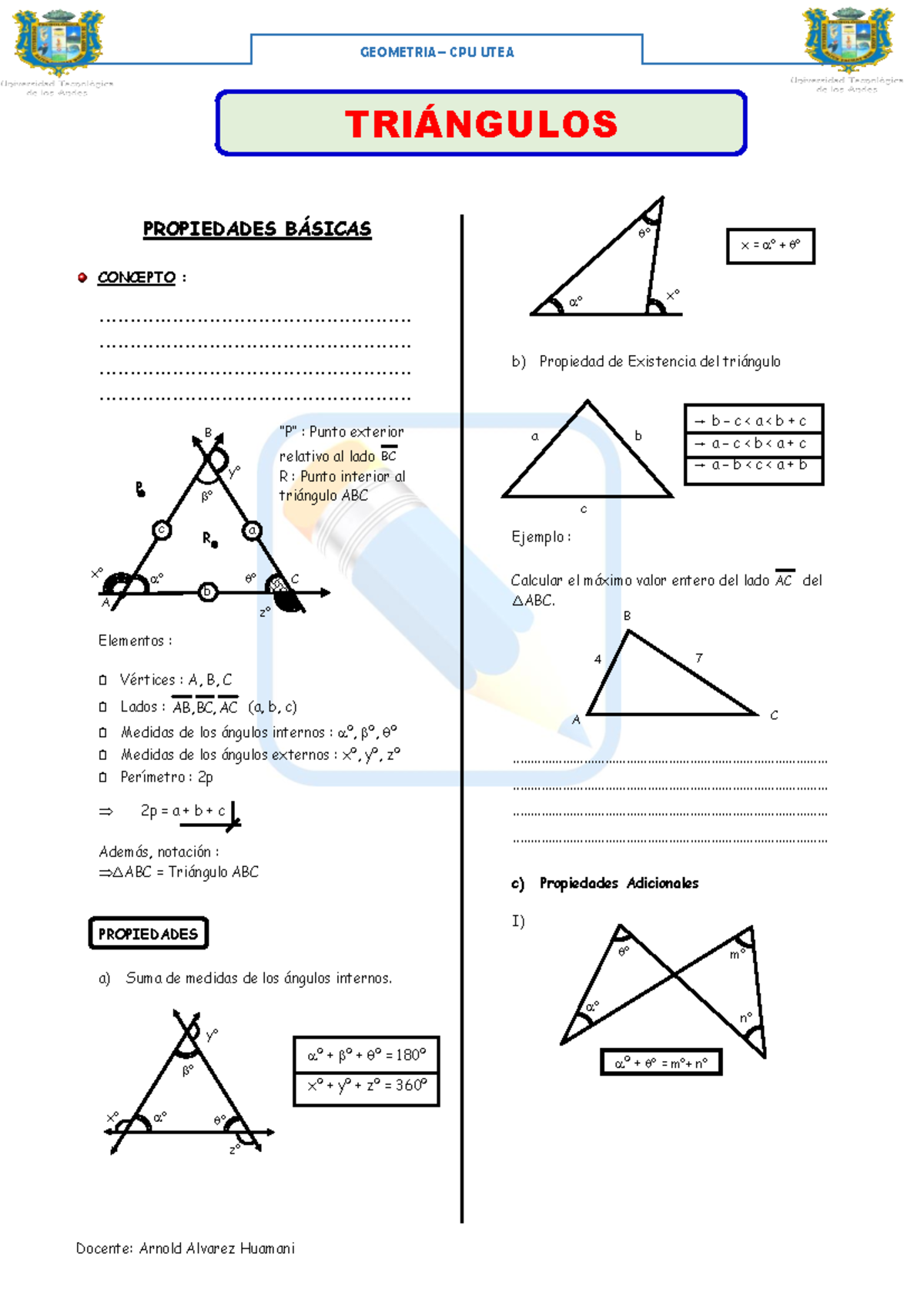 Triangulos-CPU - jnjh - TRIÁNGULOS PROPIEDADES BÁSICAS CONCEPTO : - Studocu