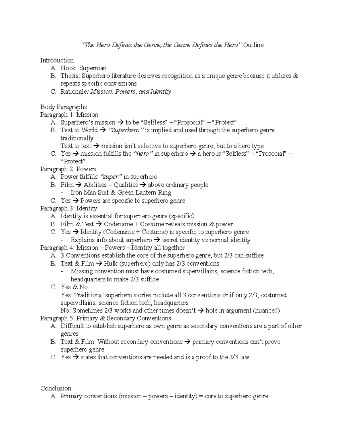 The Hero Defines the Genre Outline - “The Hero Defines the Genre, the ...