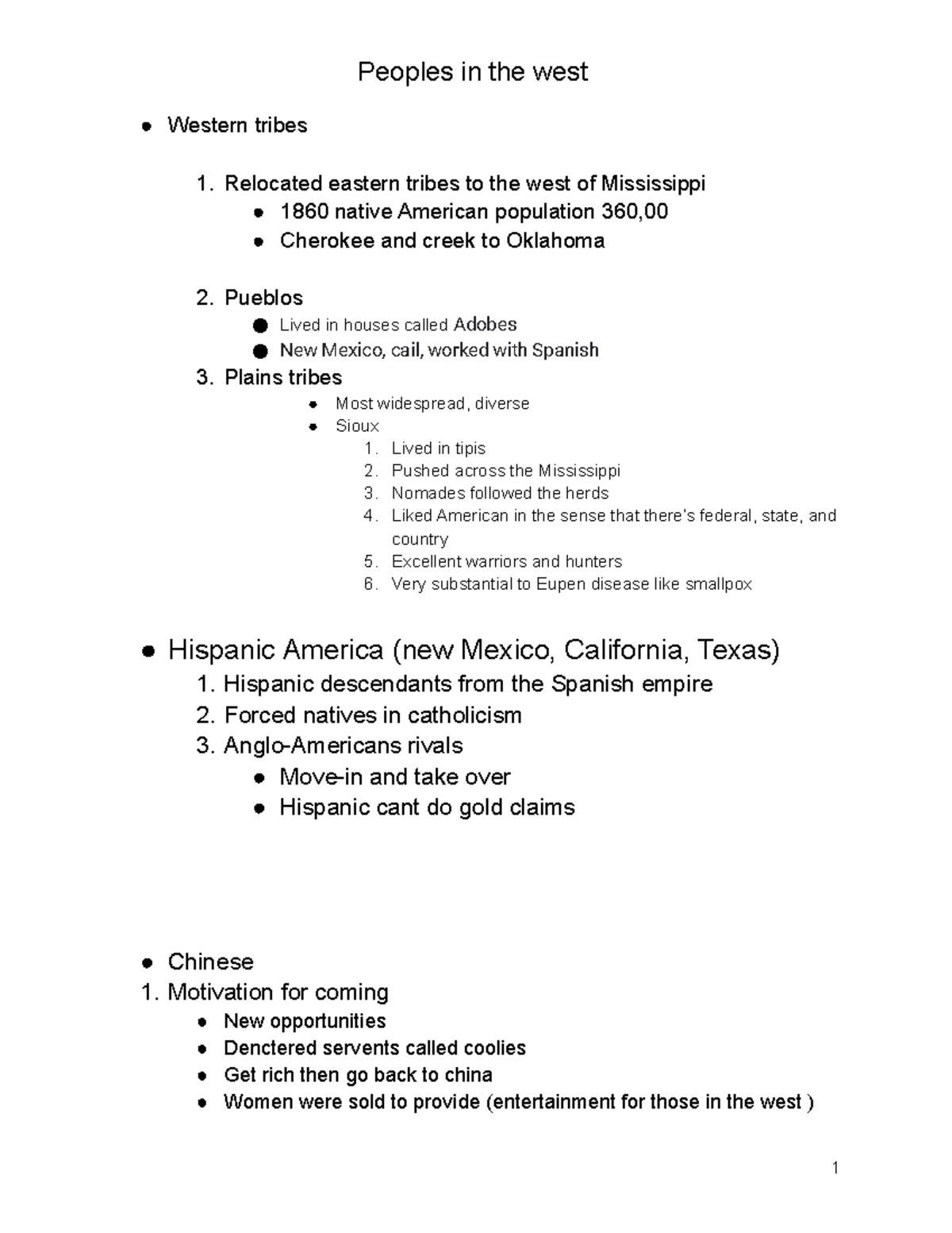 History notes 1 - multiple lessons for test 1 - Western tribes ...