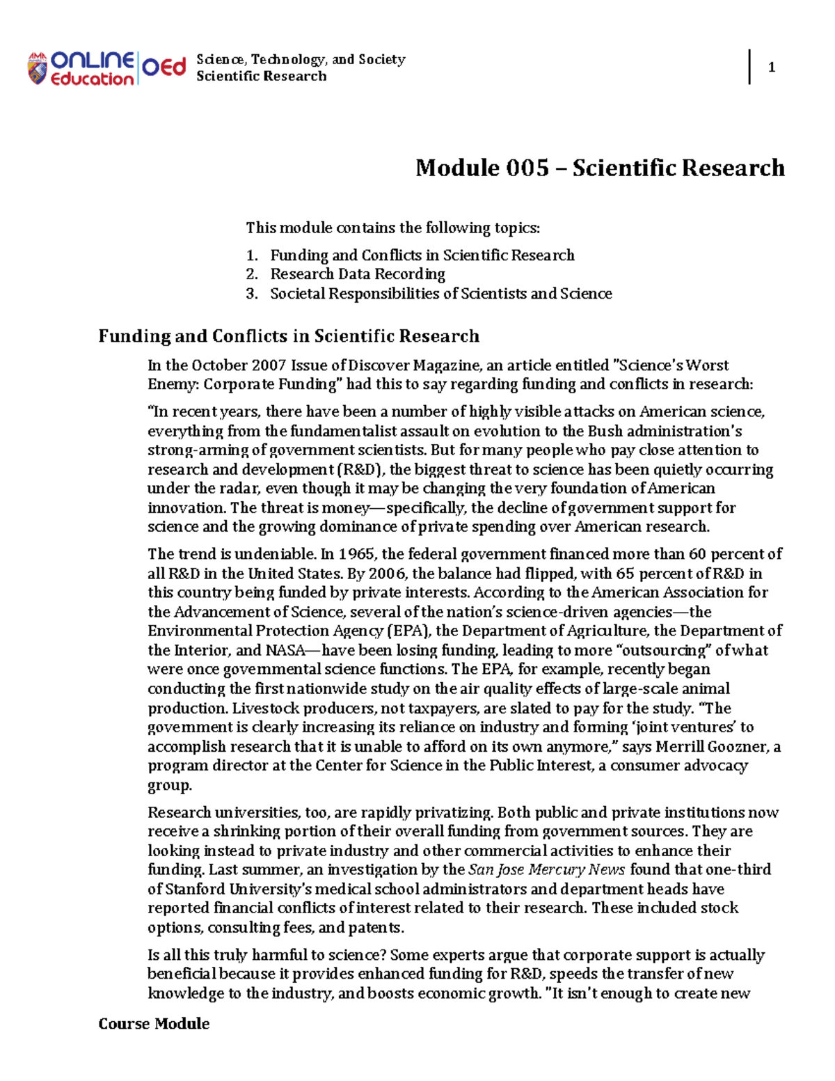 NSCI151 (Scientific Research) - Science, Technology, and Society ...