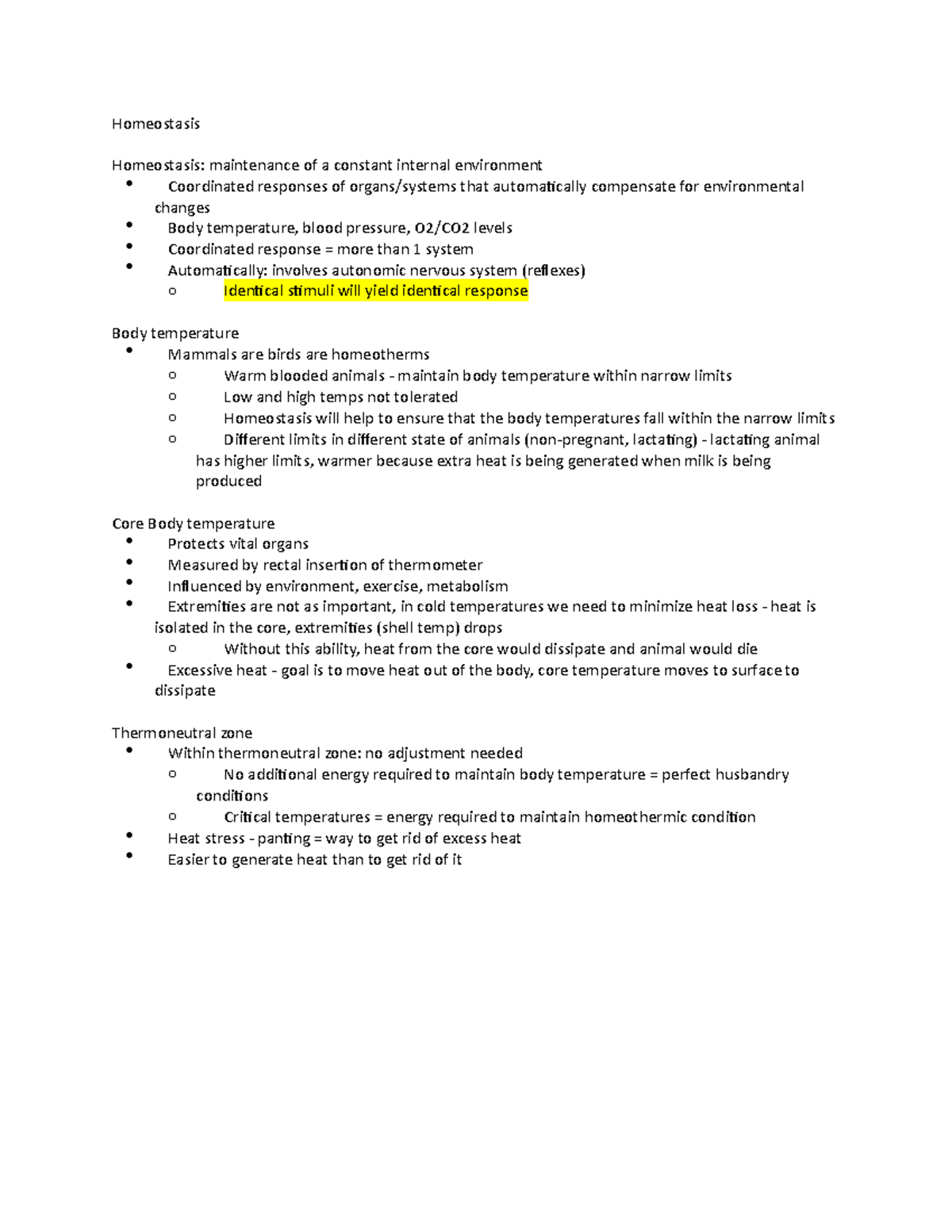 Homeostasis - Lecture notes 1-2 - Homeostasis Homeostasis: maintenance ...