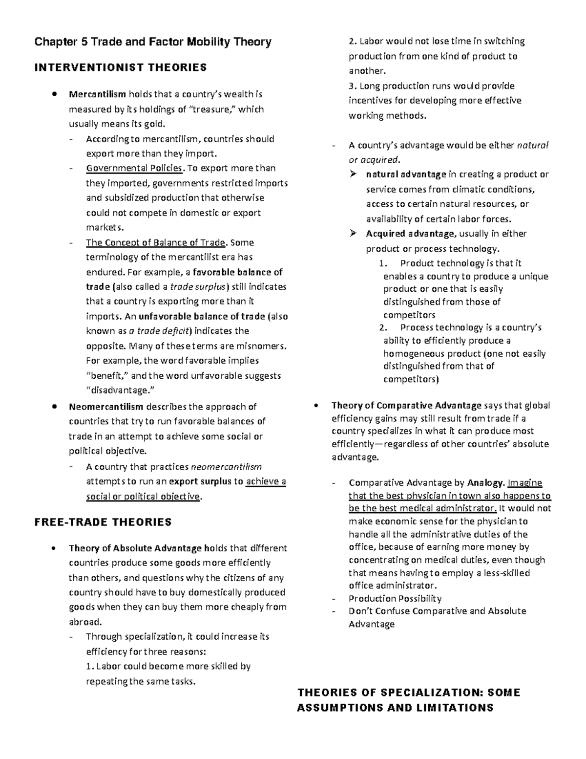 Trade and Factor Mobility Theory - Chapter 5 Trade and Factor Mobility ...