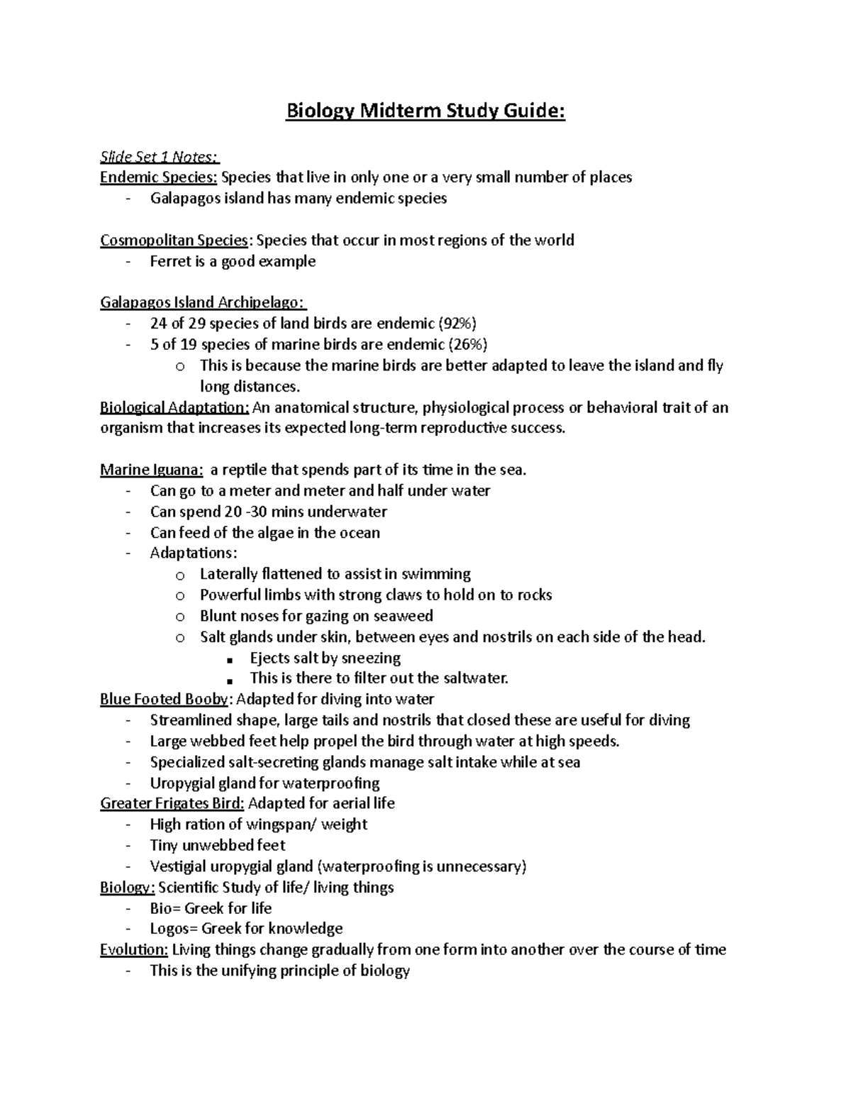 Biology Midterm Study Guide - Biology Midterm Study Guide: Slide Set 1 ...