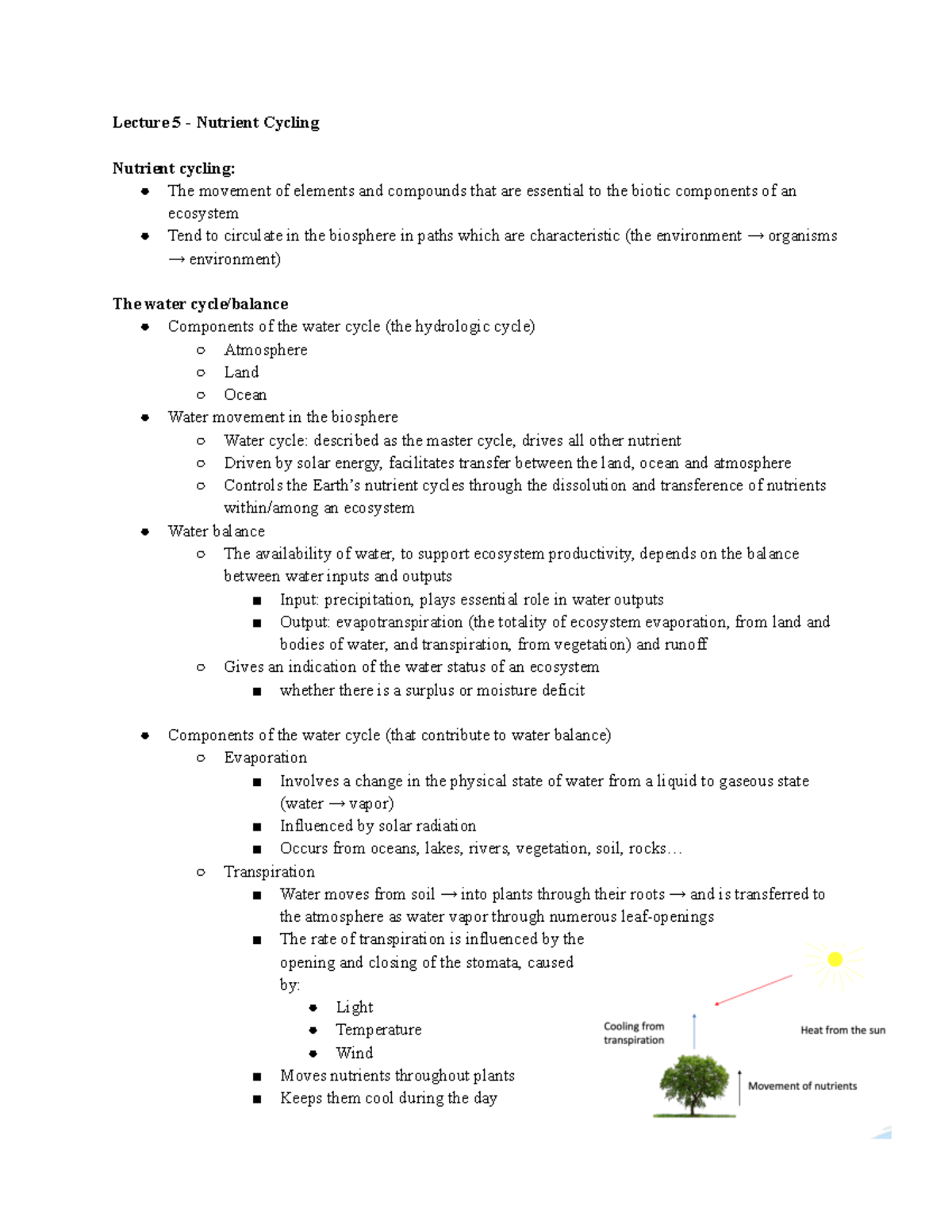 Ecology Lecture 5 Lecture 5 Nutrient Cycling Nutrient Cycling The