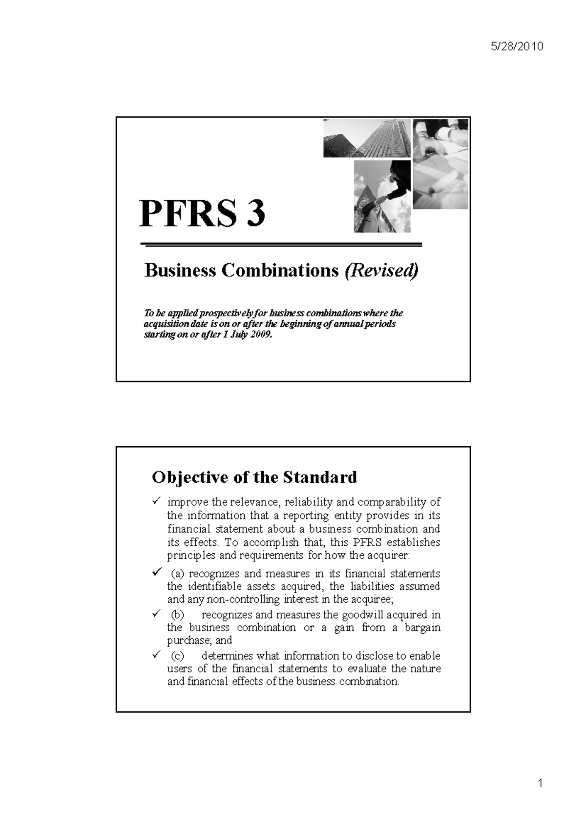 PFRS 3 Actual Standard - DISSCUSSION IN BUSINESS COMBINATIONBusiness ...