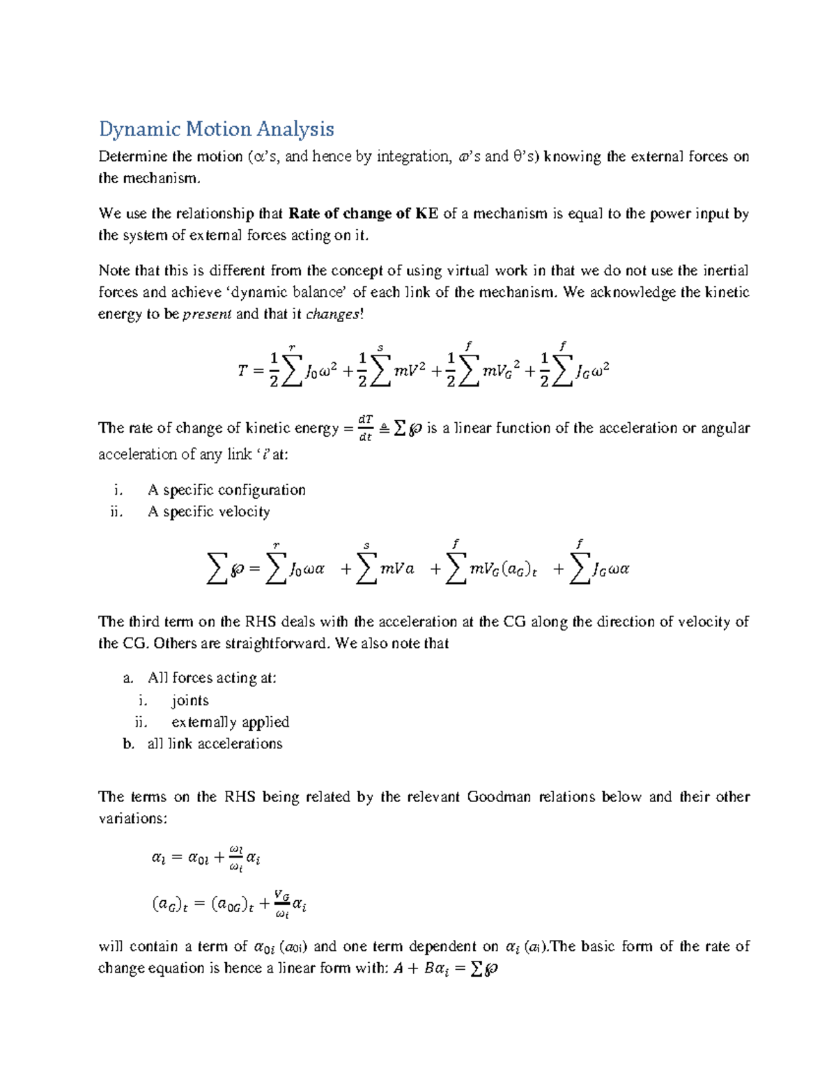Dynamic Motion Analysis - Dynamic Motion Analysis Determine the motion ...