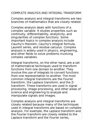 Complex Analysis AND Integral Transform - COMPLEX ANALYSIS AND INTEGRAL TRANSFORM Complex ...