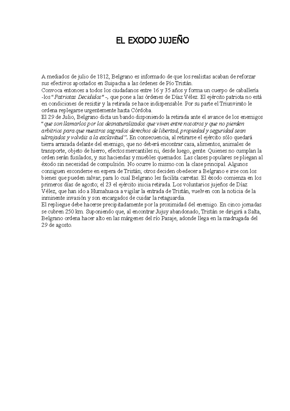 EL Exodo Jujeño - EL EXODO JUJEÑO A mediados de julio de 1812, Belgrano ...