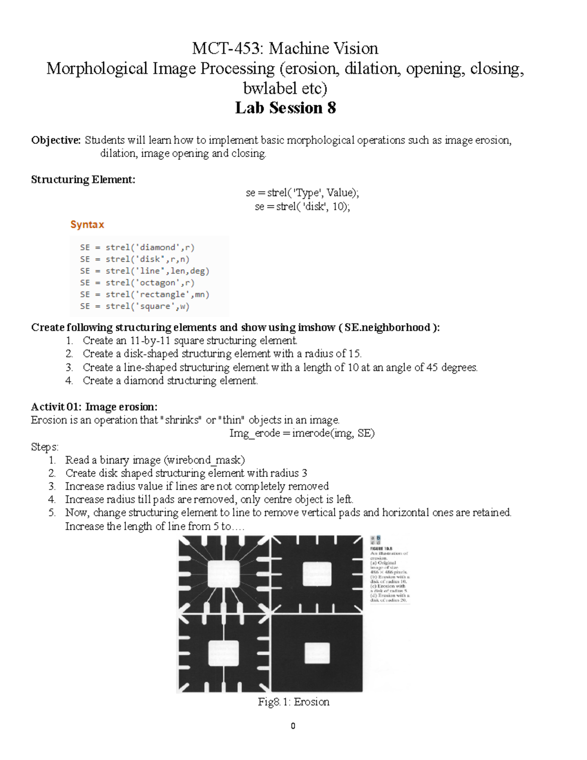 Lab report 8 machine vision lab reports - MCT-453: Machine Vision ...