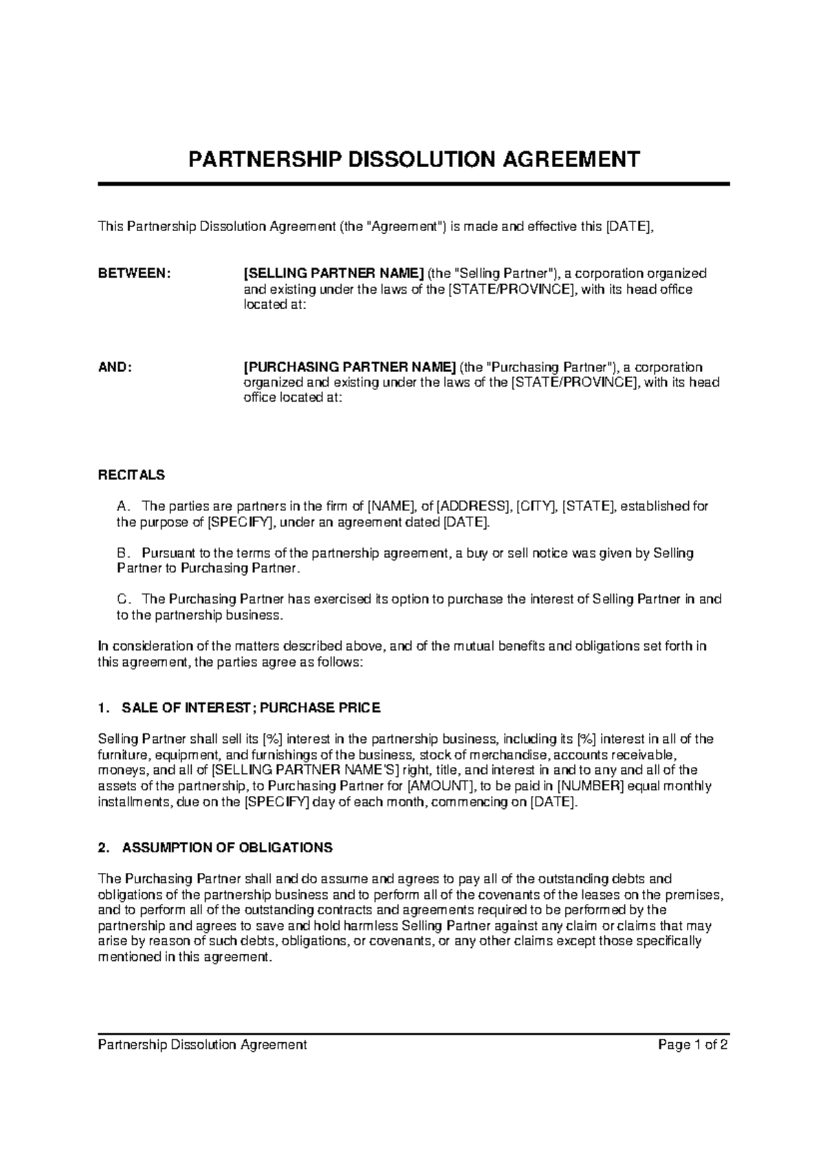 Business Partnership Dissolution Agreement Template - © Copyright ...