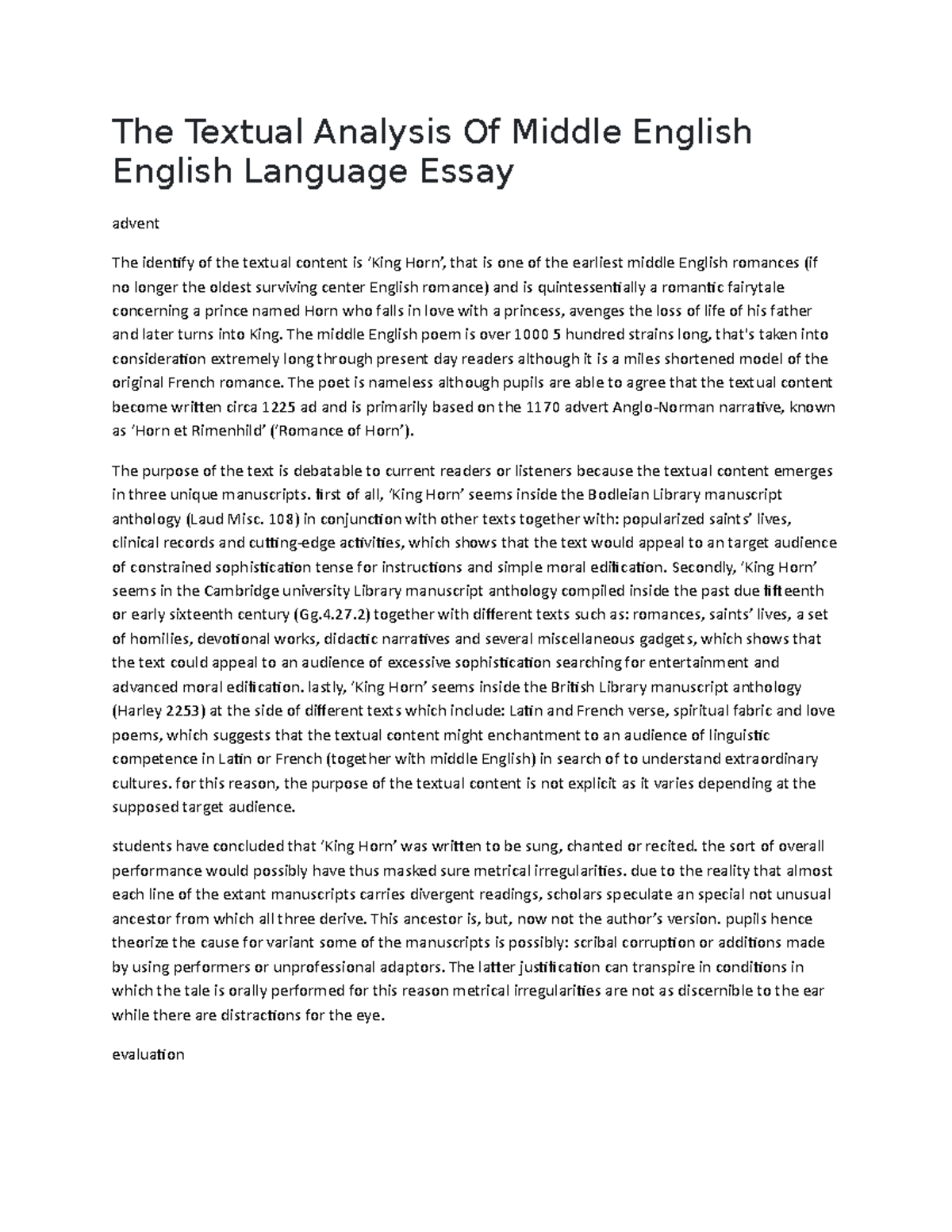 The Textual Analysis Of Middle English English Language Essay - The ...