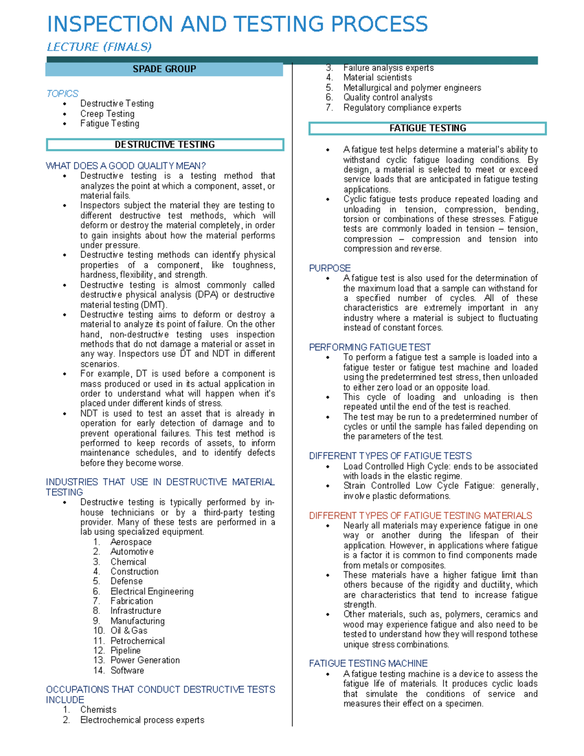 INSPECTION TESTING - LECTURE (FINALS) INSPECTION AND TESTING PROCESS ...