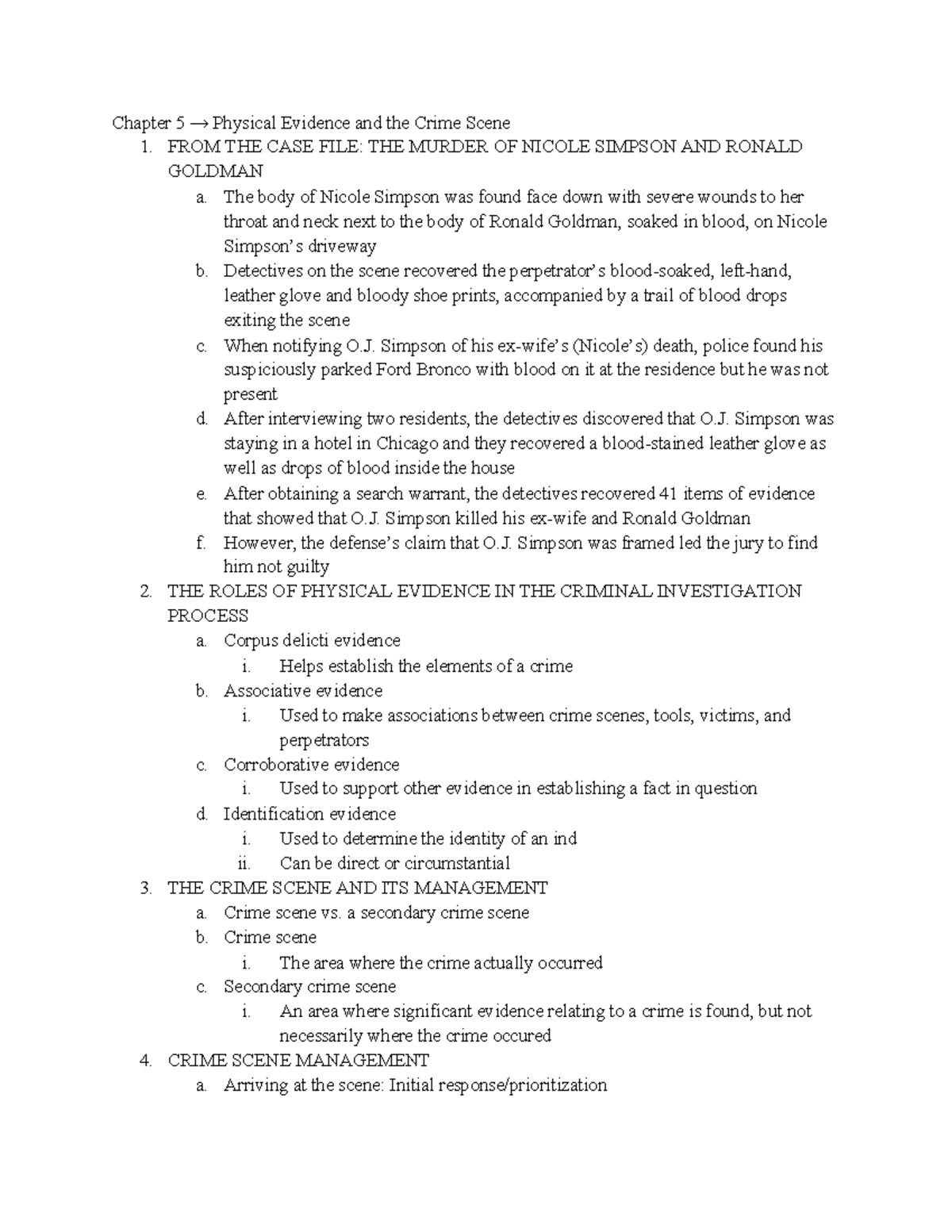 Chapter 5 - class notes - Chapter 5 → Physical Evidence and the Crime ...