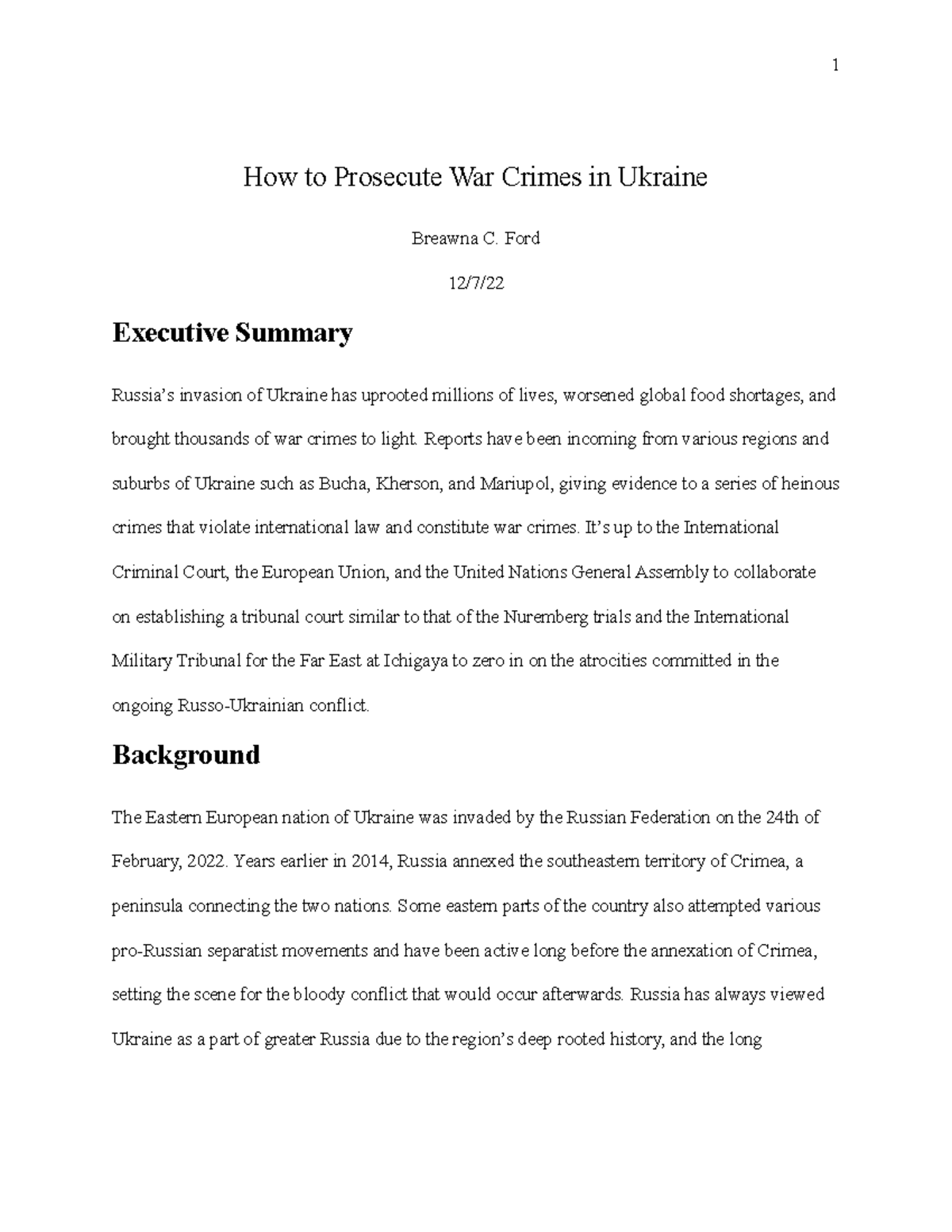 Third Foreign Policy Memo - PS0500, Breawna Ford - How to Prosecute War ...